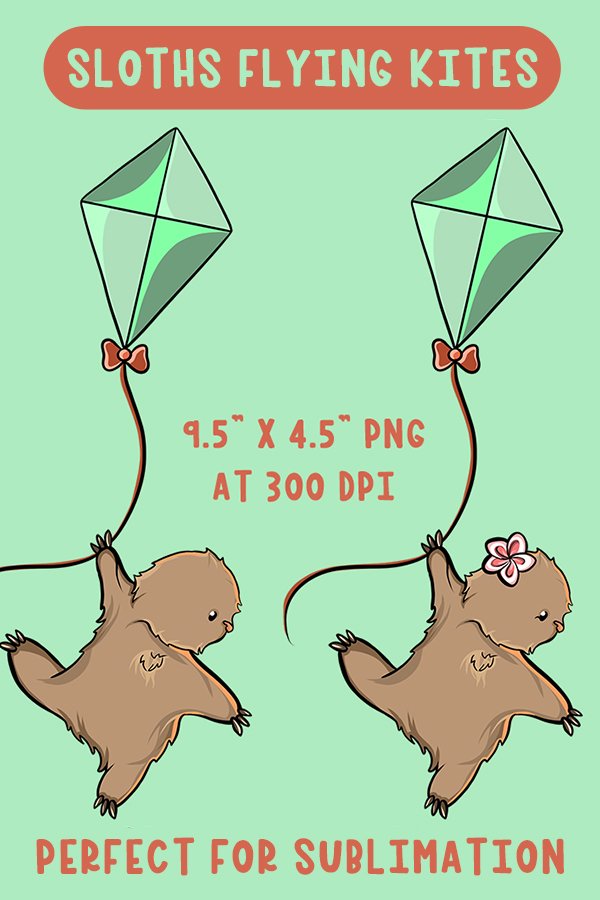 Sloths Flying Kites - Sublimation Set with Boy and Girl