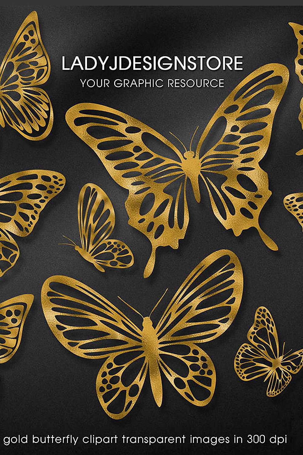 Gold Foil Butterfly Clipart, gold glitter butterfly clipart