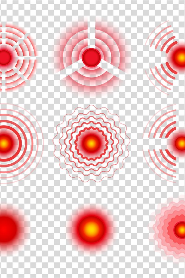 Pain circle symbols. Painkiller remedy spots icons, painful