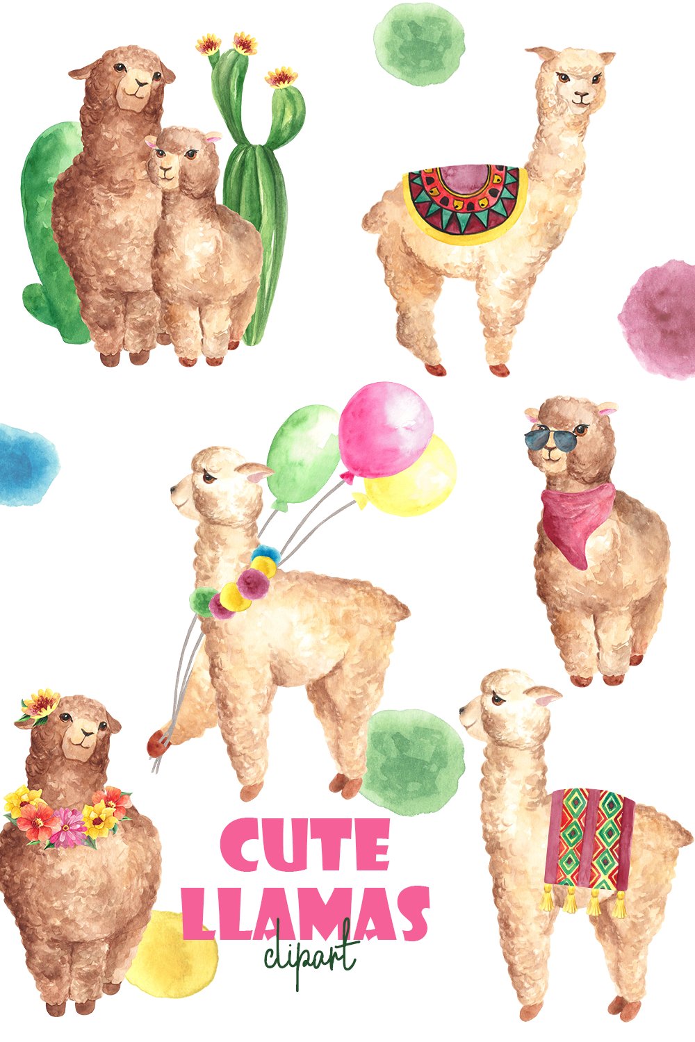Watercolor Cute Llama & Alpaca Clipart Set, Nursery Clipart