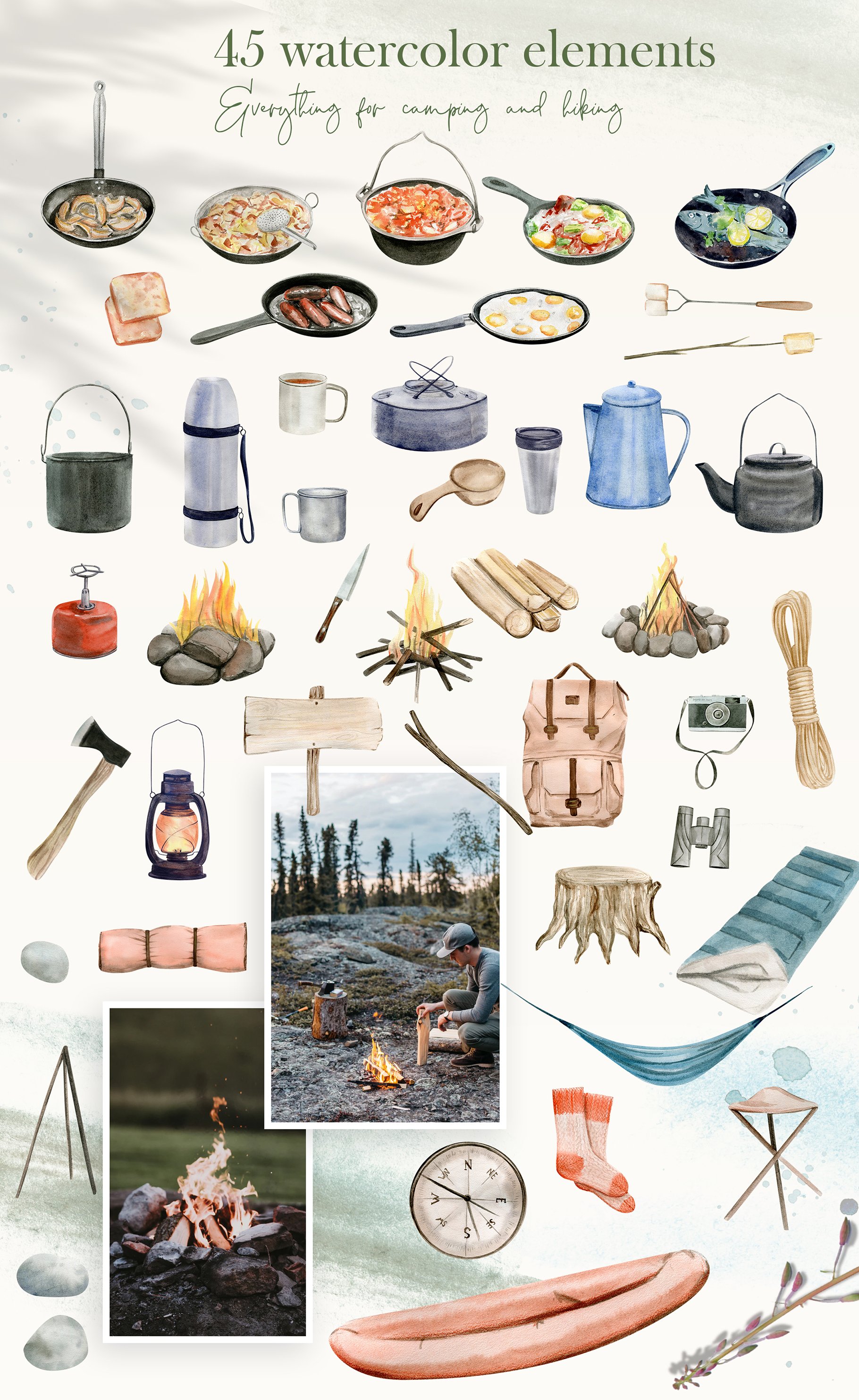 Watercolor Camping Clipart (1866638)