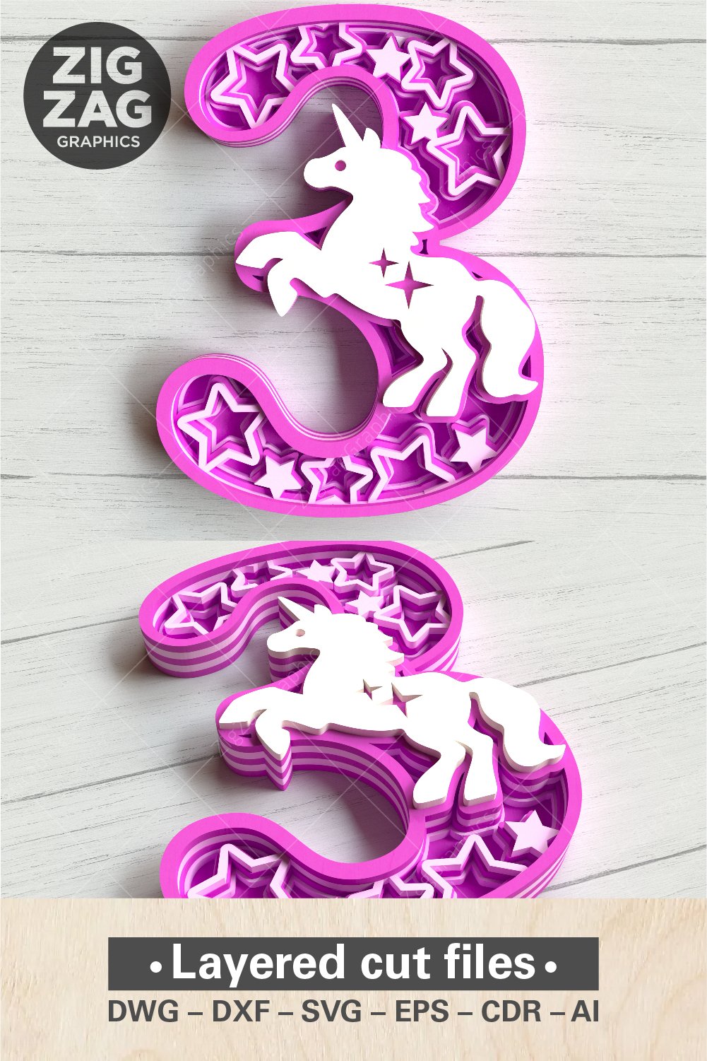 3D Layered Layered Number 3 svg cut file