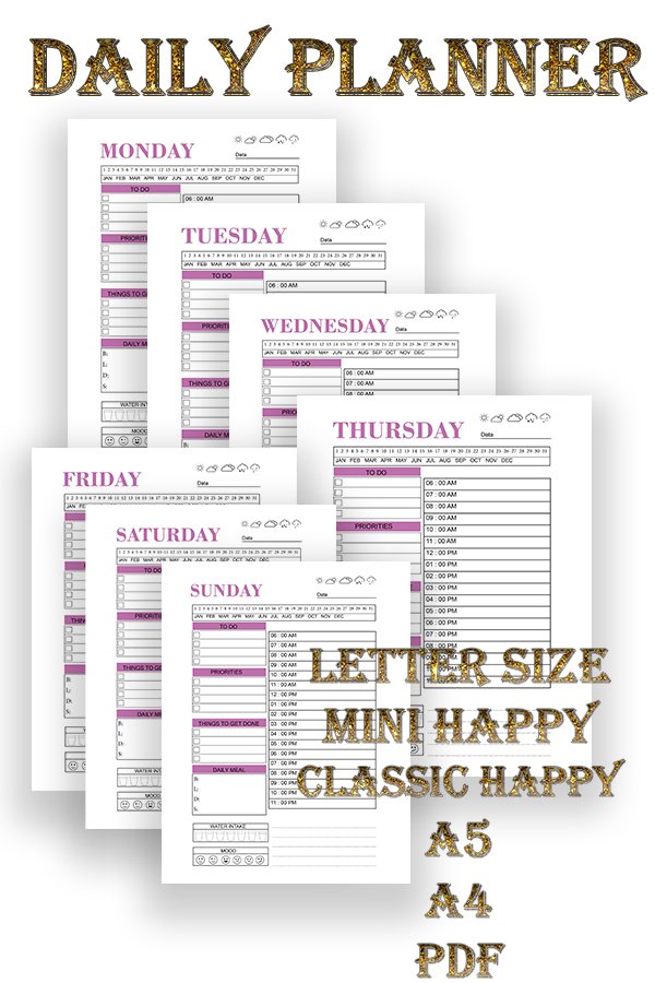 Daily Planner 2021 Printable, Happy Planner, A4, (1176807)