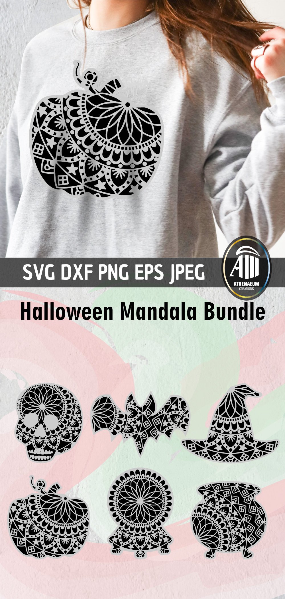 Halloween Mandala SVG Bundle| Scull Pumpkin Bat Cauldron Hat
