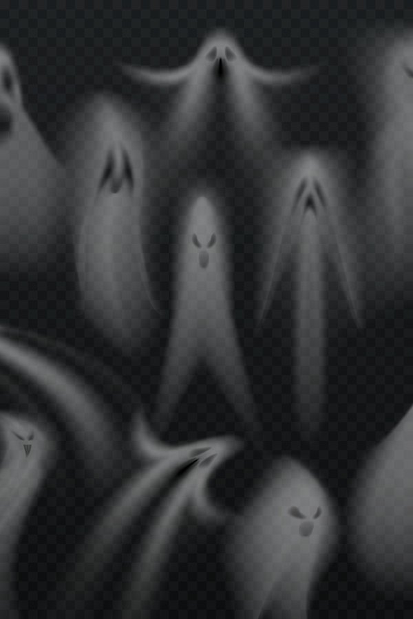 Spooky transparent halloween ghost isolated vector set