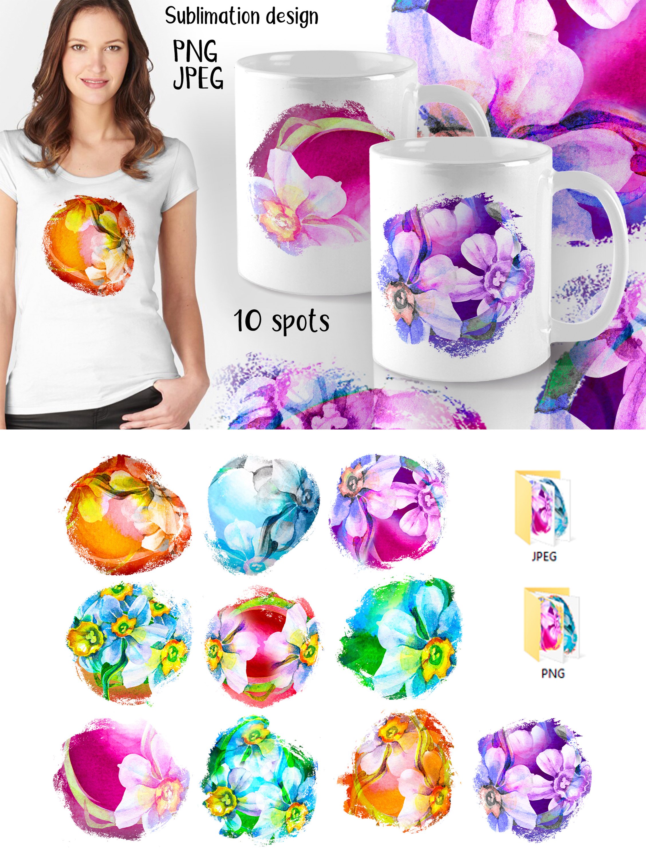 Bundle of Sublimation Spots/Watercolor daffodils