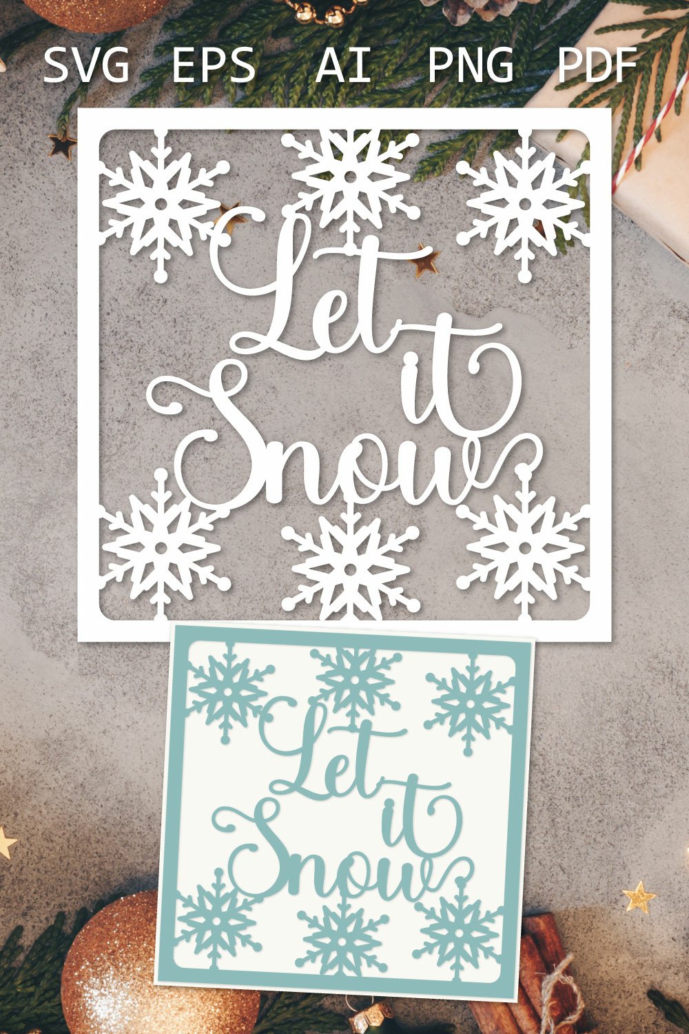 Let it snow card SVG Christmas card paper cutting template