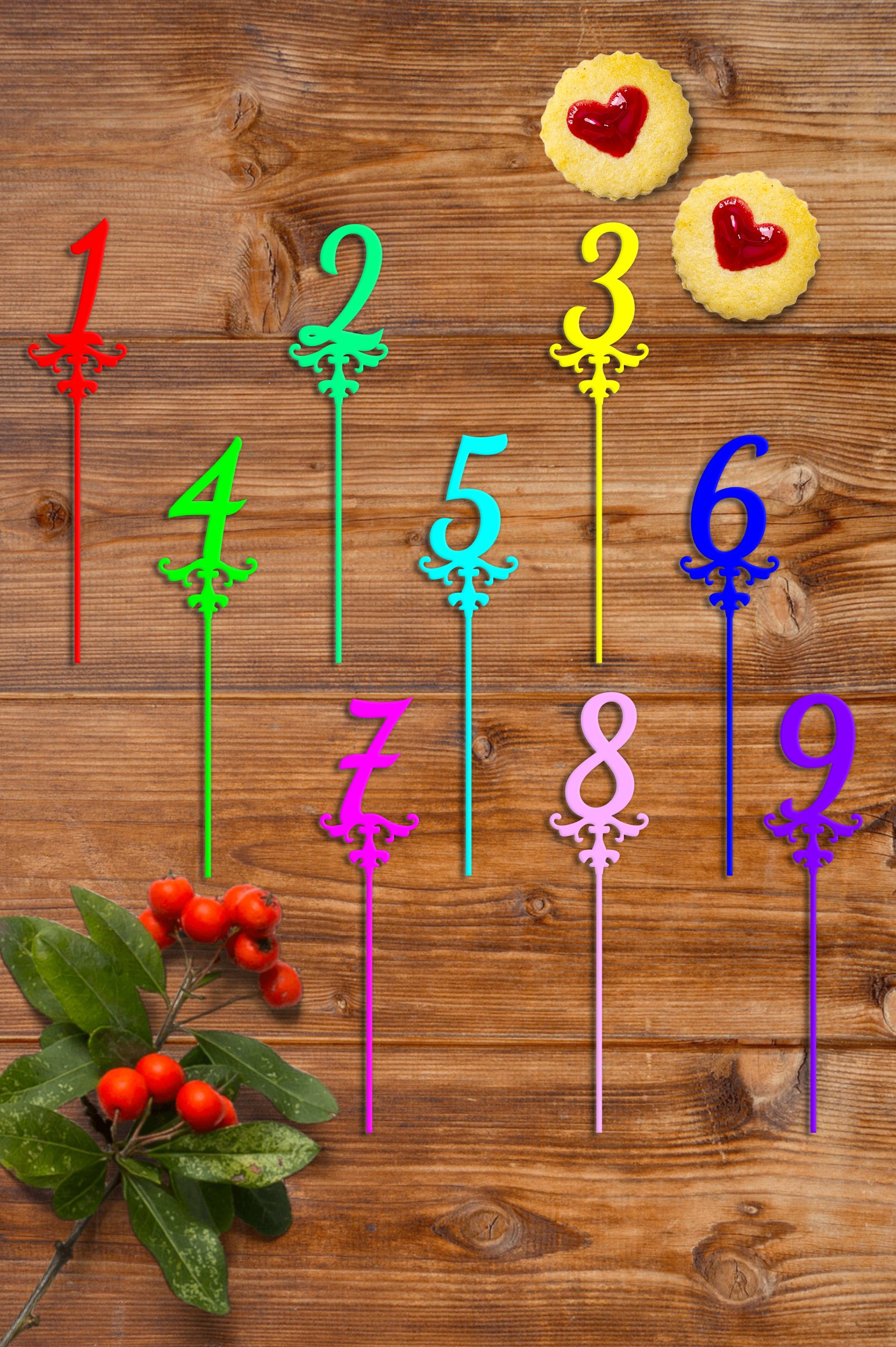 Birthday cake toppers with numbers, CNC cutting (672307)