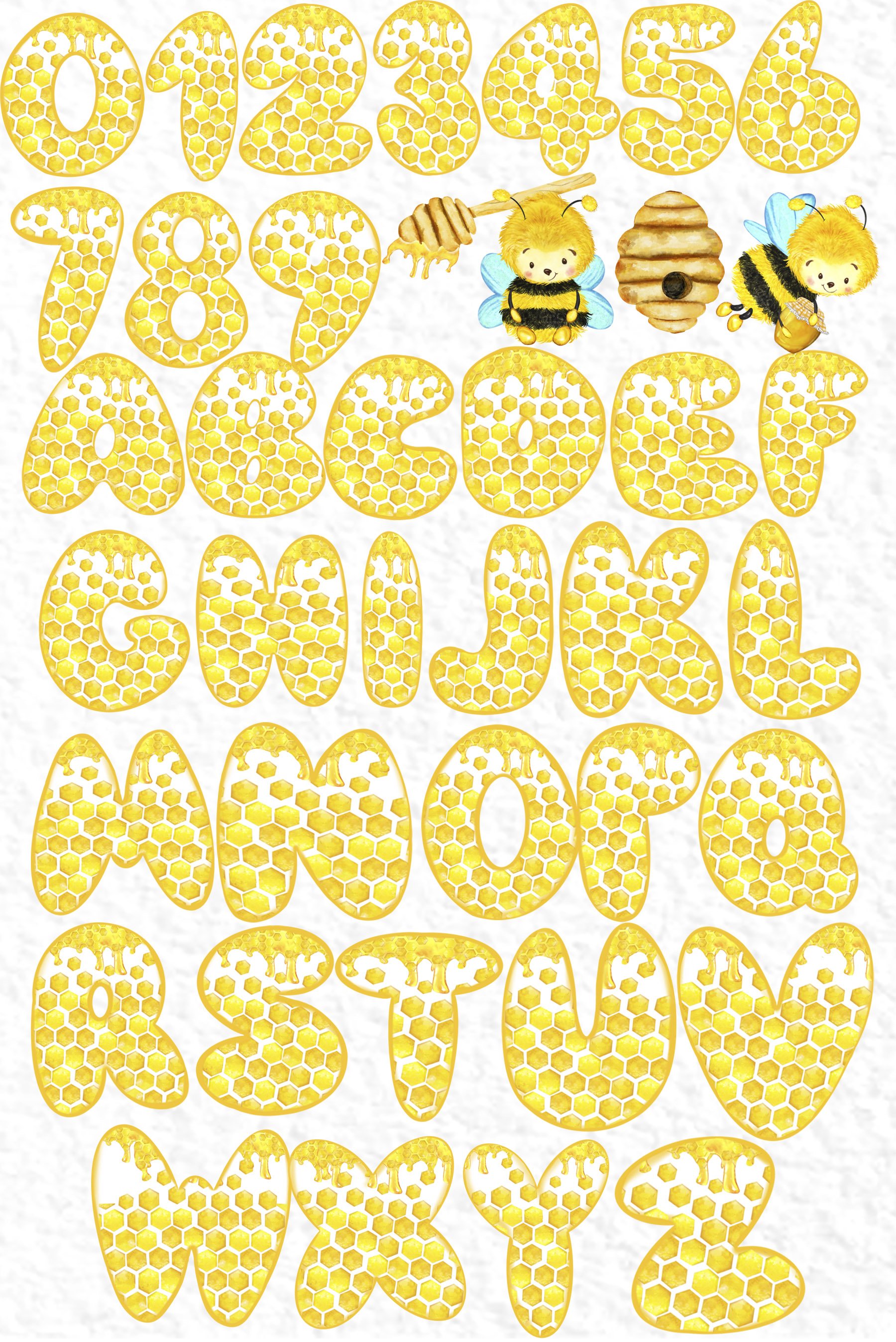 Honey alphabet Cute letters and numbers Honeybees clipart