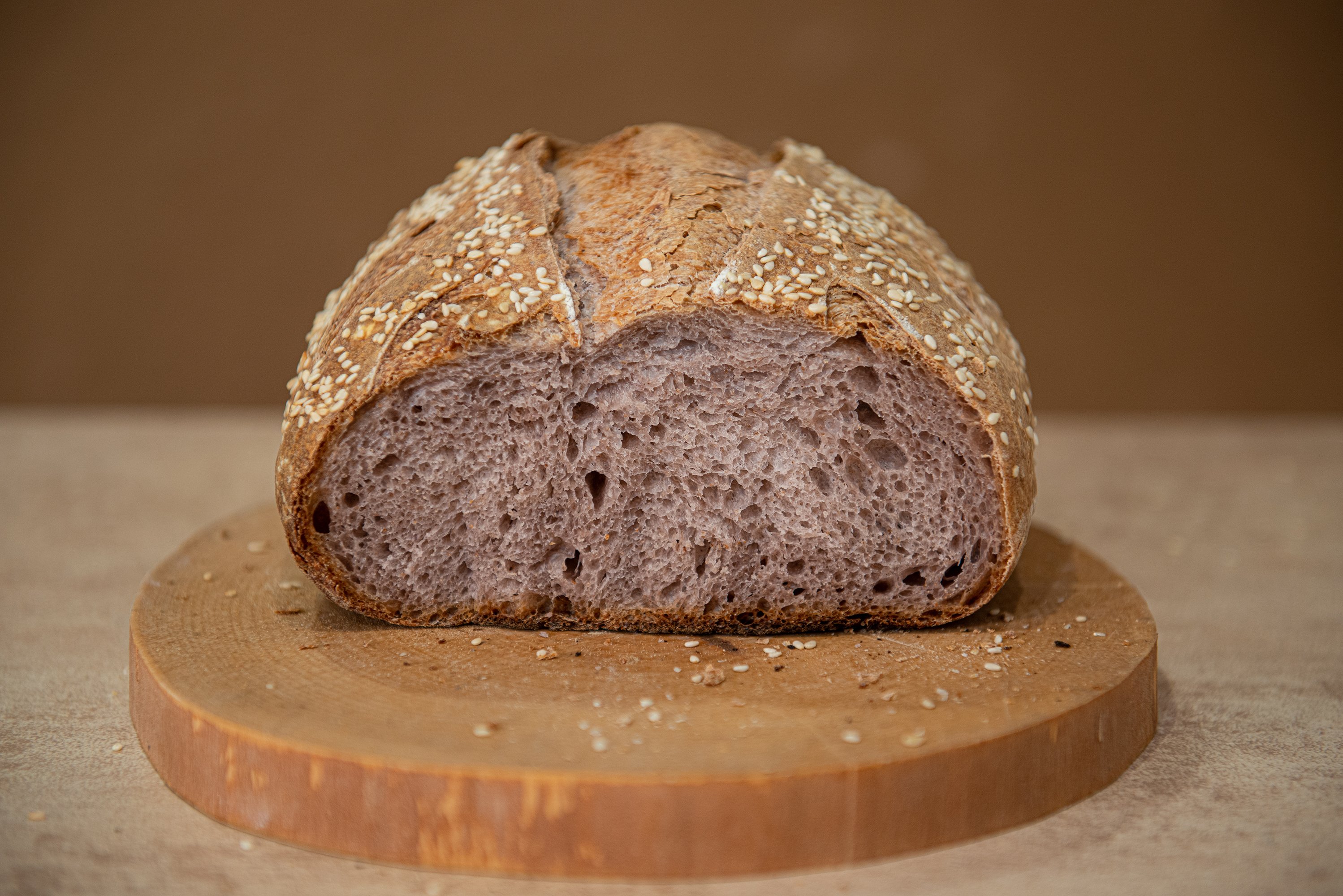 unusual craft bread with lilac-colored pulp