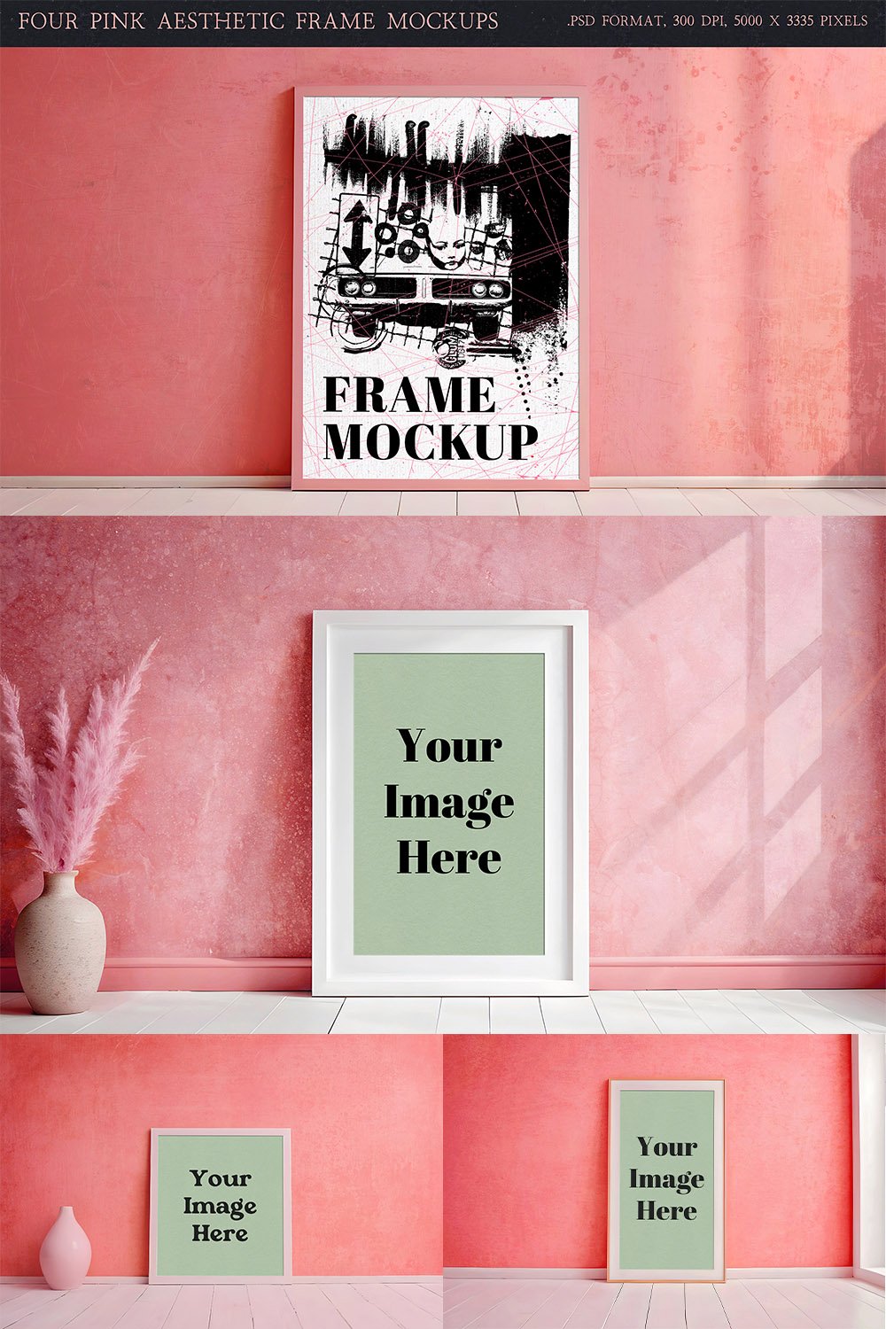 Four Pink Aesthetic PSD Frame Mockups