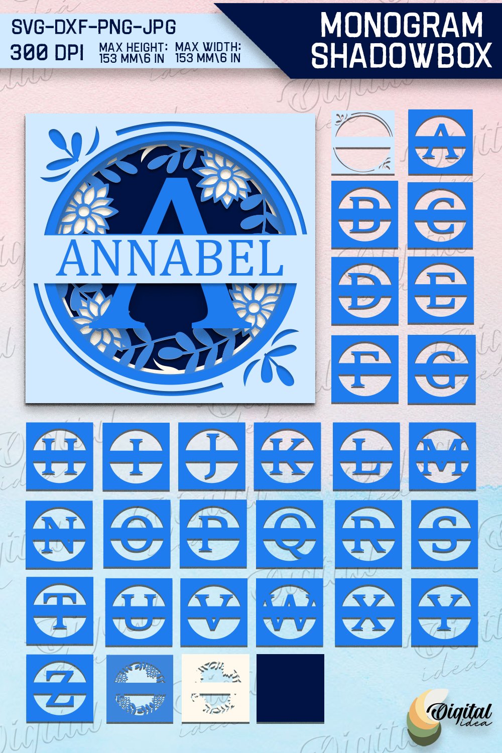 3D Floral Shadow Box Alphabet Bundle. Layered (2997843)