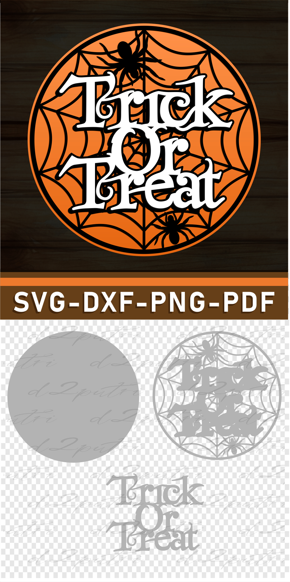 Trick or Treat Spider Web Halloween Door Hanger Sign SVG