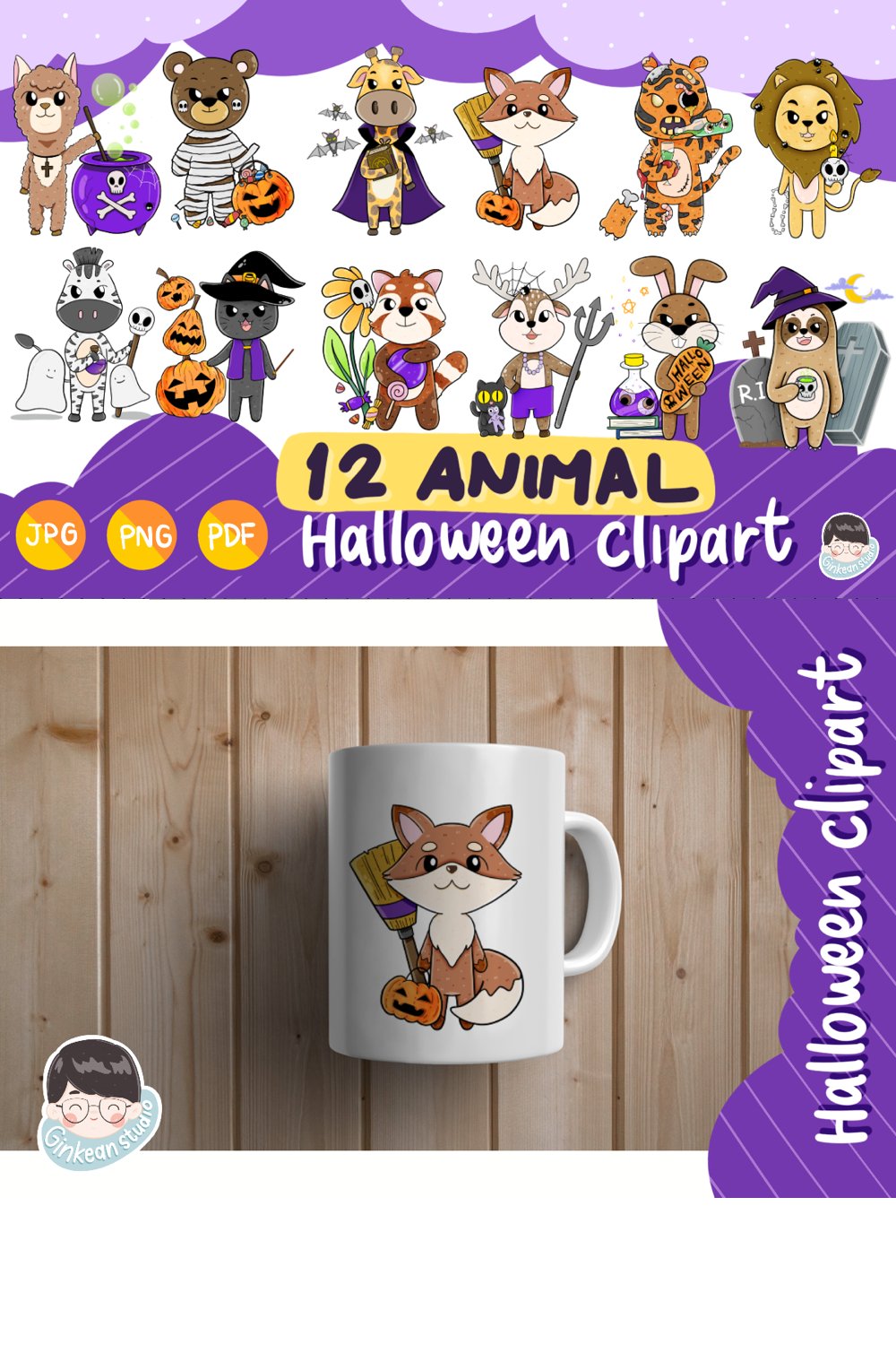 Cute Animal Halloween Bundle,Fantasy animal clipart Trick