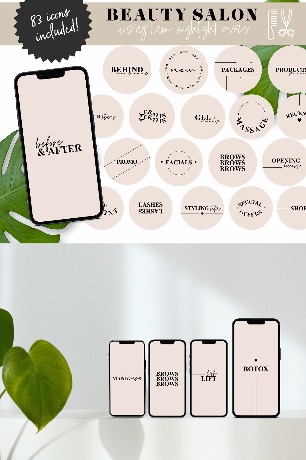 beige beauty salon instagram icons canva editable