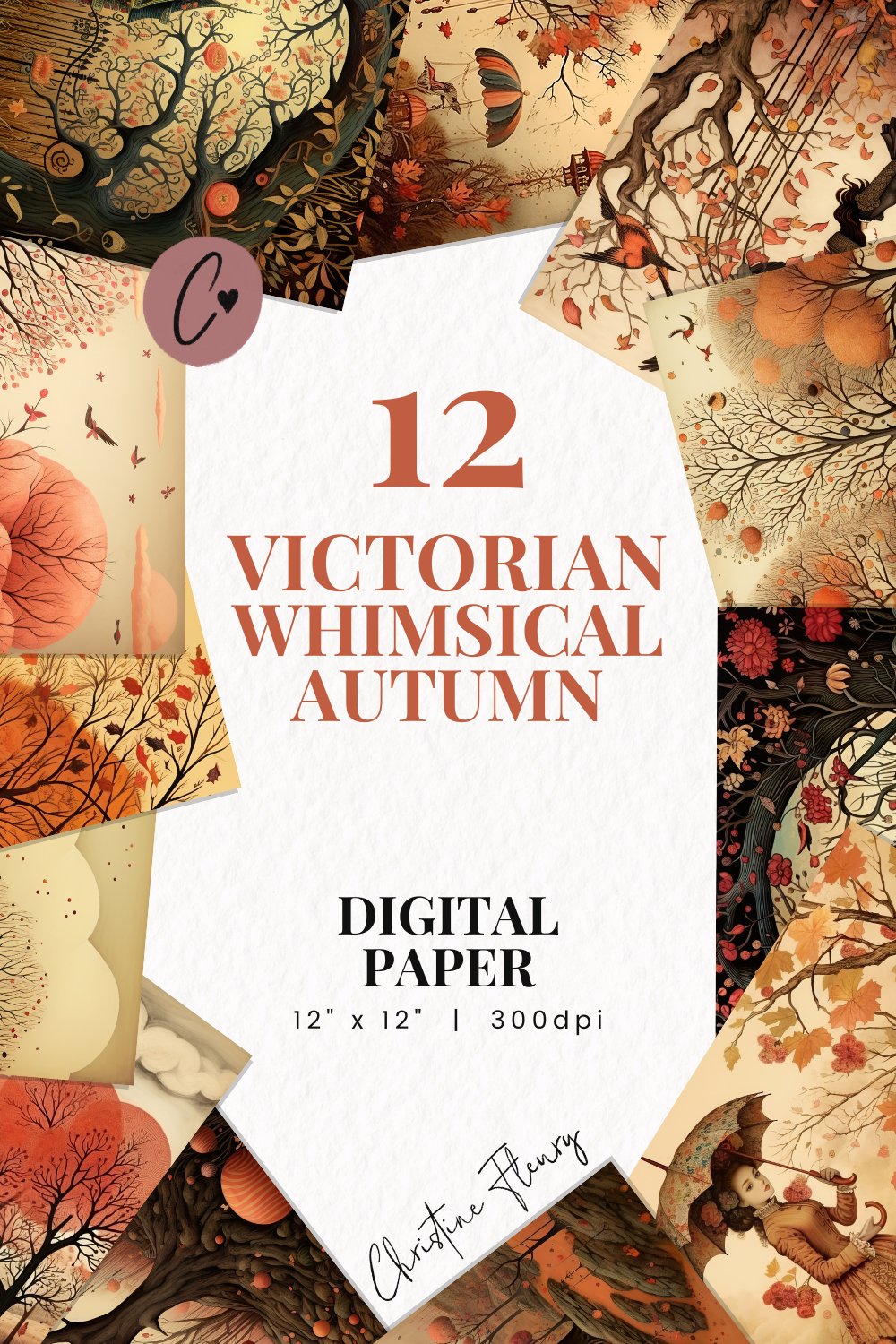 12 Victorian Whimsical Autumn Digital Paper