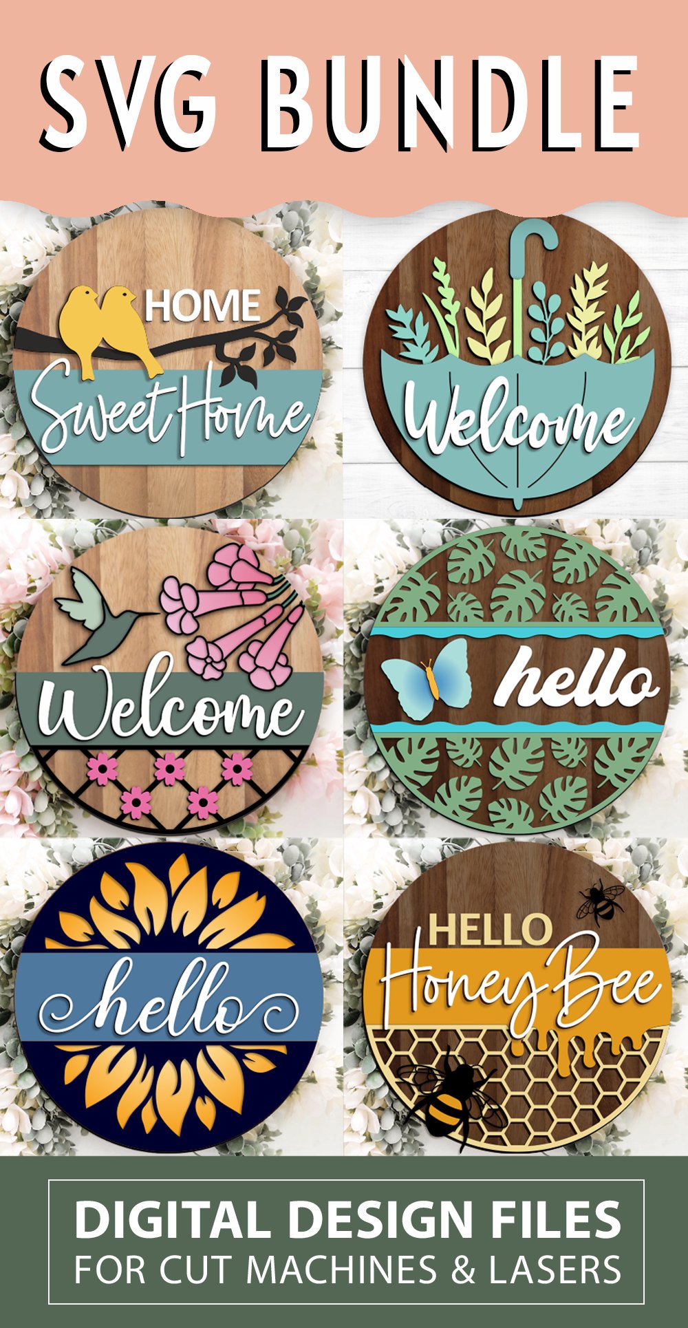 Nature Round Door Sign Bundle - SVG Laser Cut Files