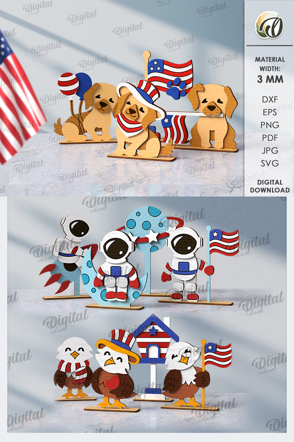 4th of July characters Bundle Laser Cut. Home decor SVG
