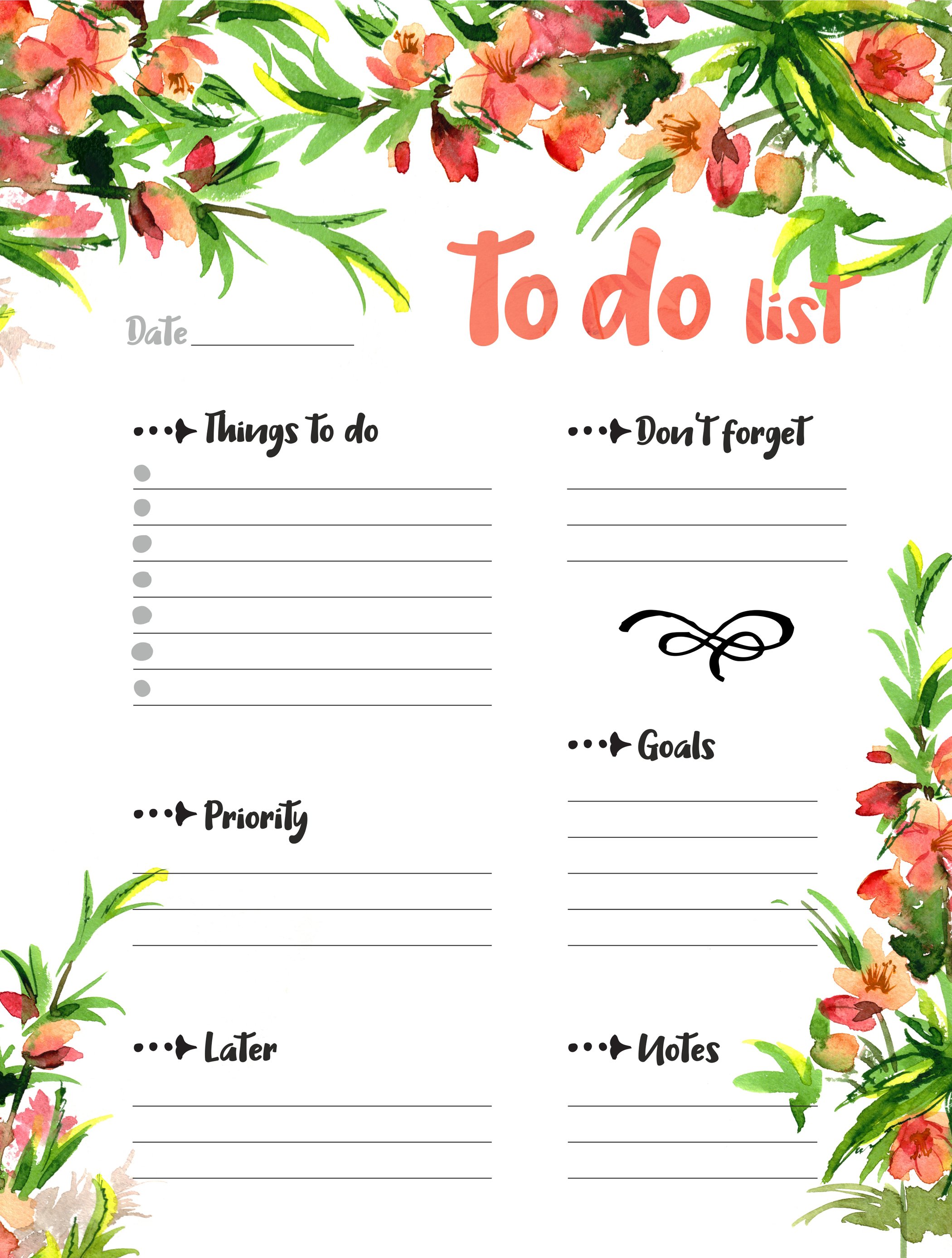 To Do Printable Planner witn Watercolor Blossom Almond