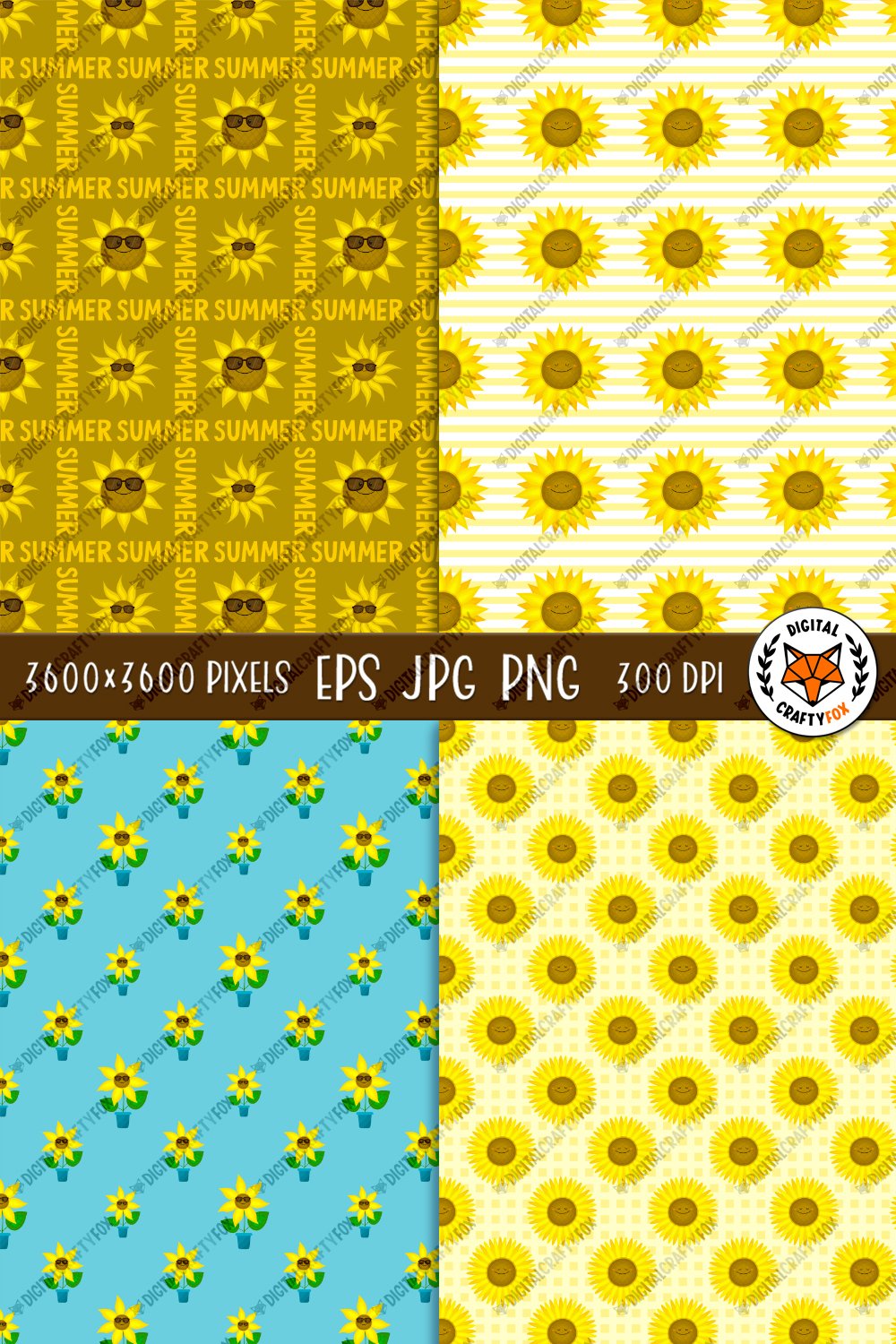 Sunflower Digital Paper, Sunflower Seamless Patterns