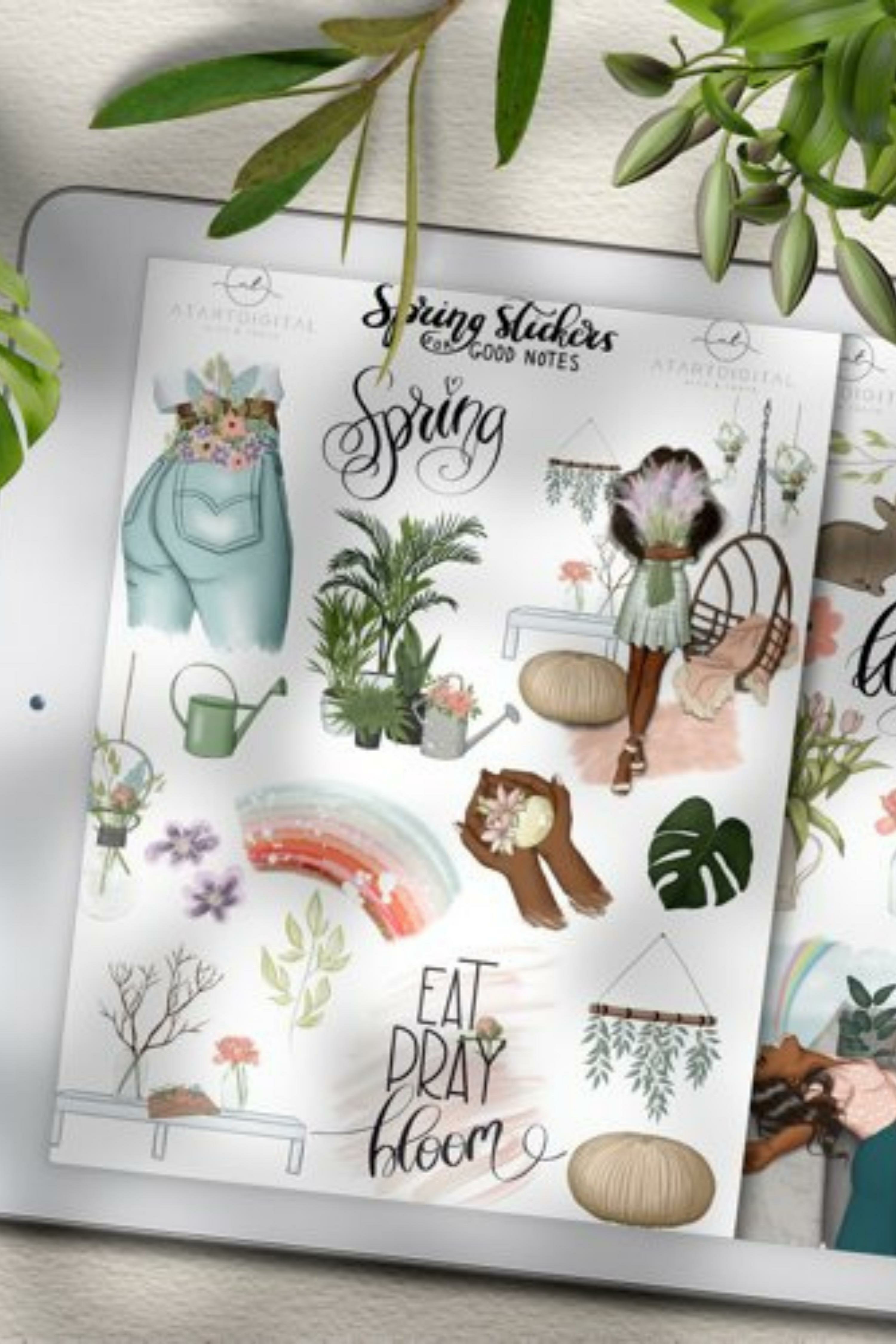 Spring Season GoodNotes Stickers Dark Skin Toned