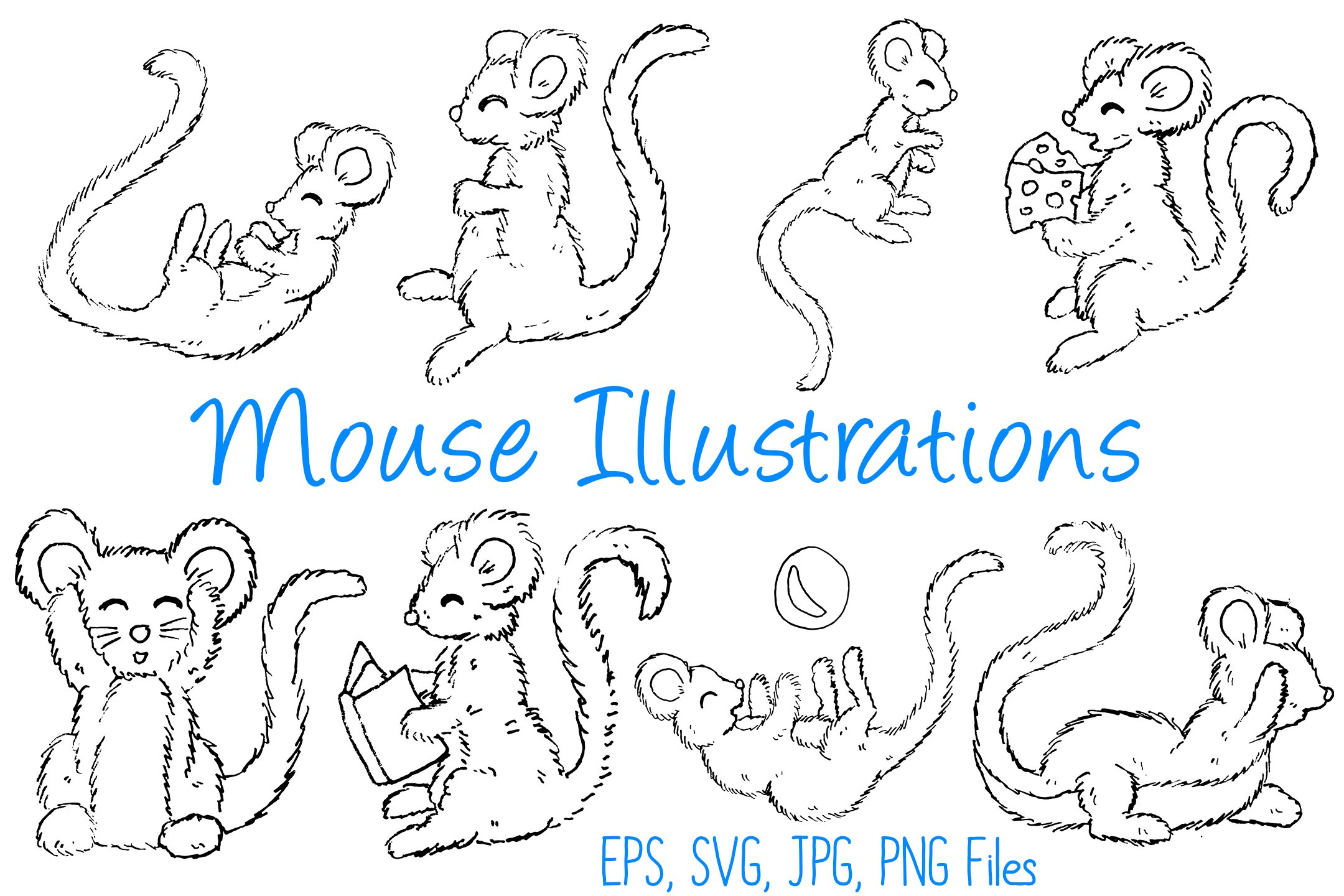 Cute Mouse Sketch Illustrations SVG, EPS, PNG, JPG Files