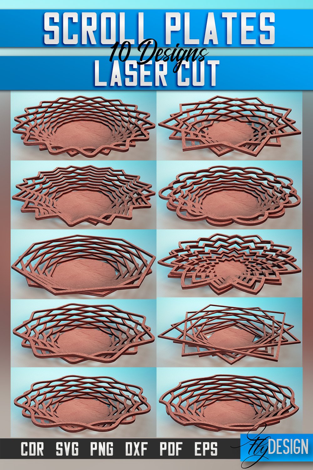 Scroll Plate Pattern Laser Cut SVG Bundle | Wood Plate SVG