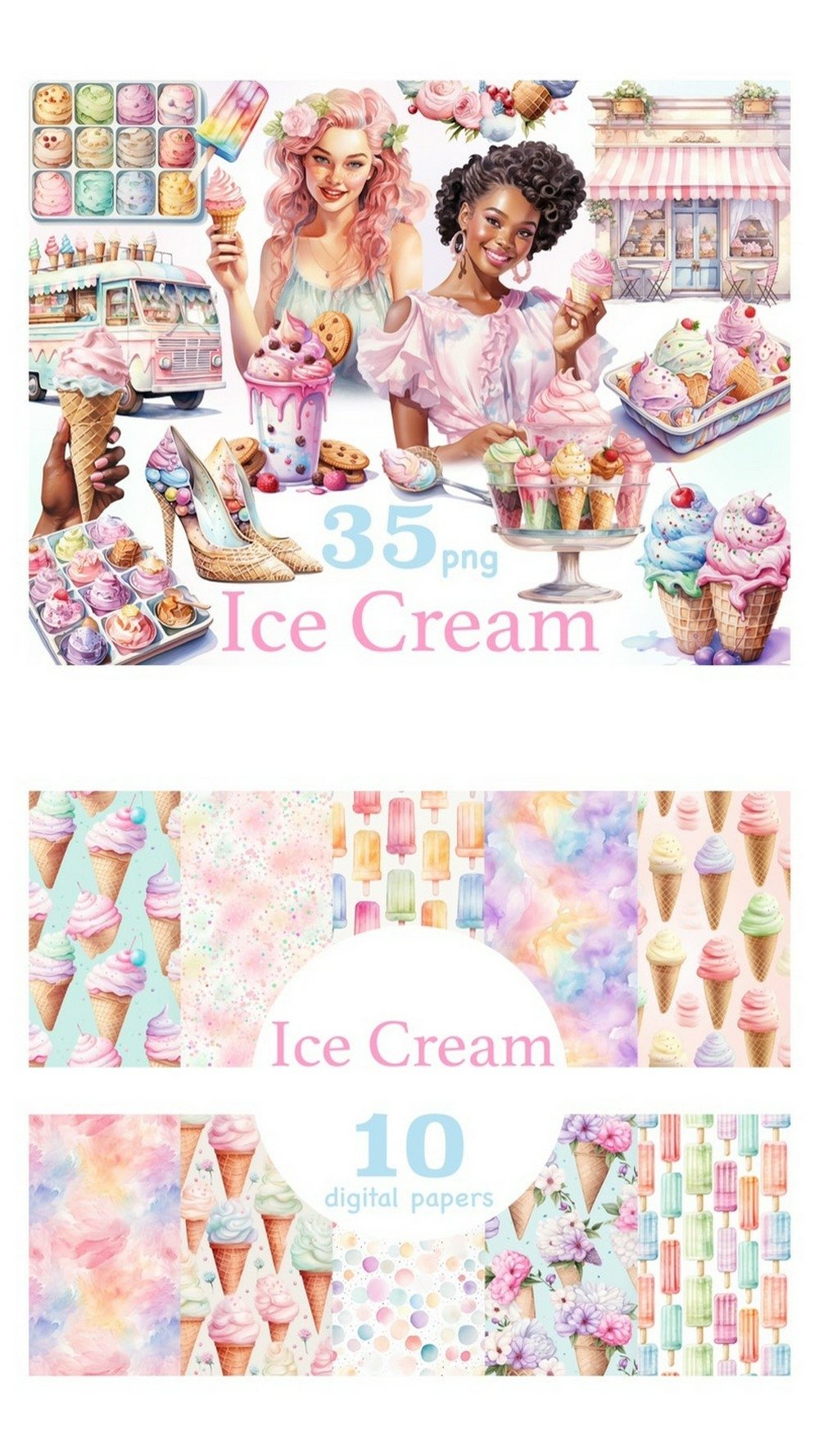 Ice Cream Papers | Pastel Seamless Pattern