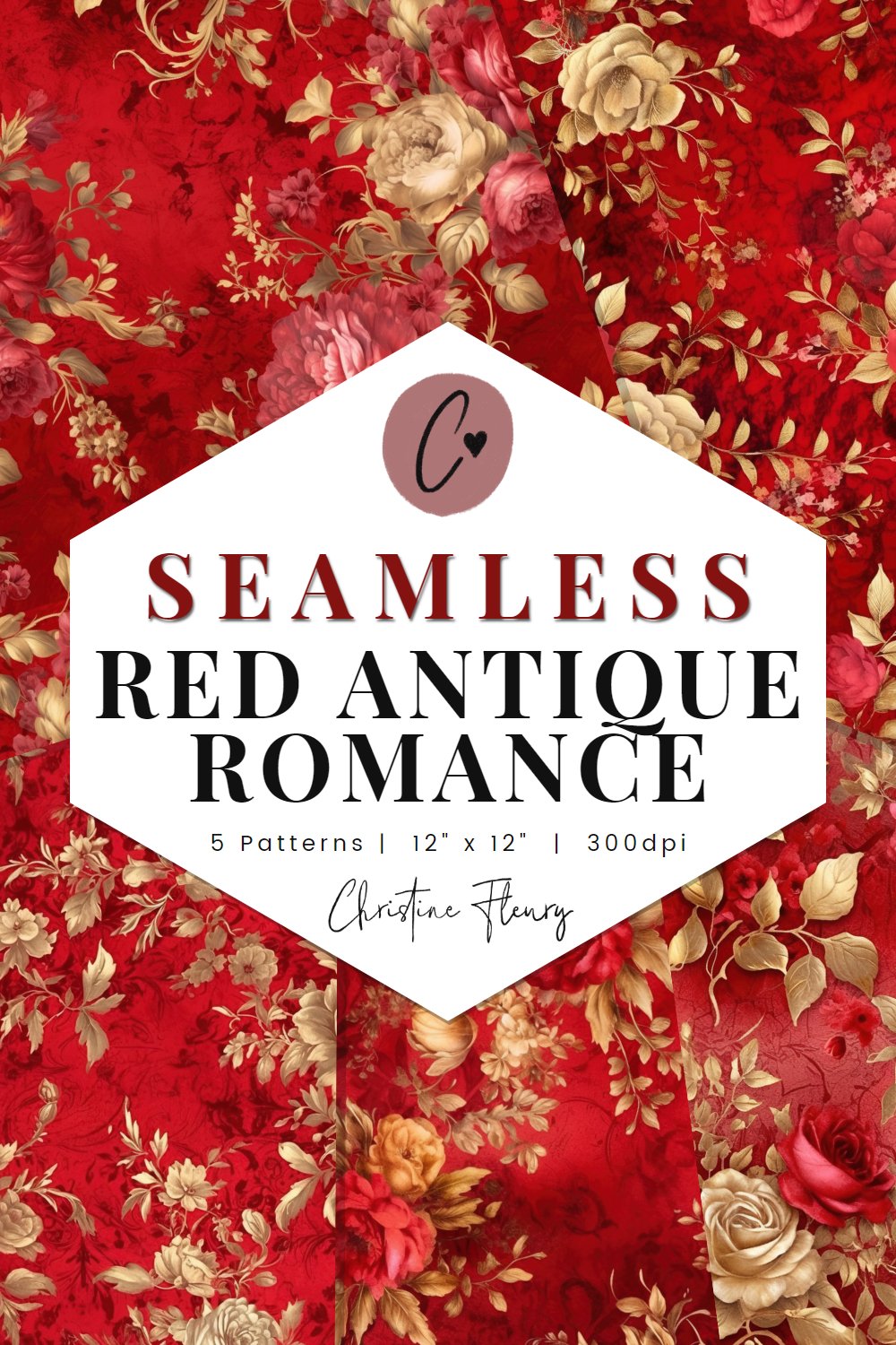 Red Antique Romance Digital Paper Mini Pack