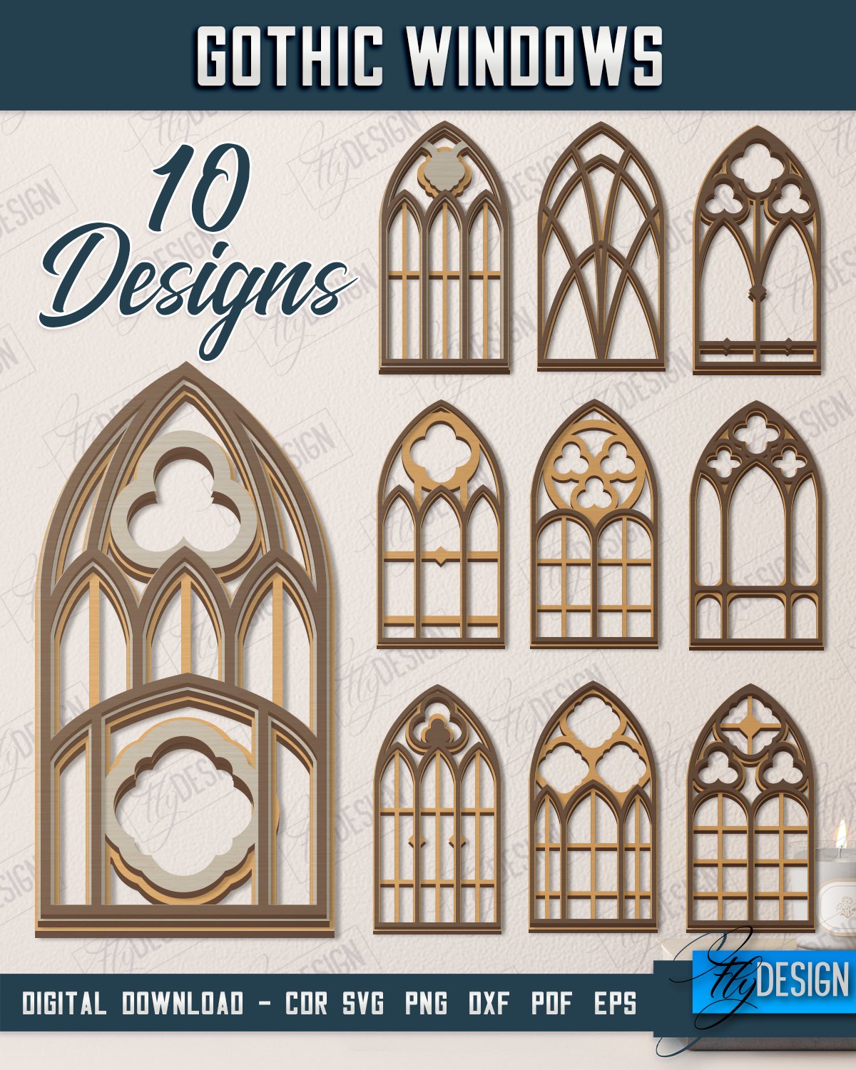Gothic Windows Laser Cut Bundle | Layered Window Frames SVG
