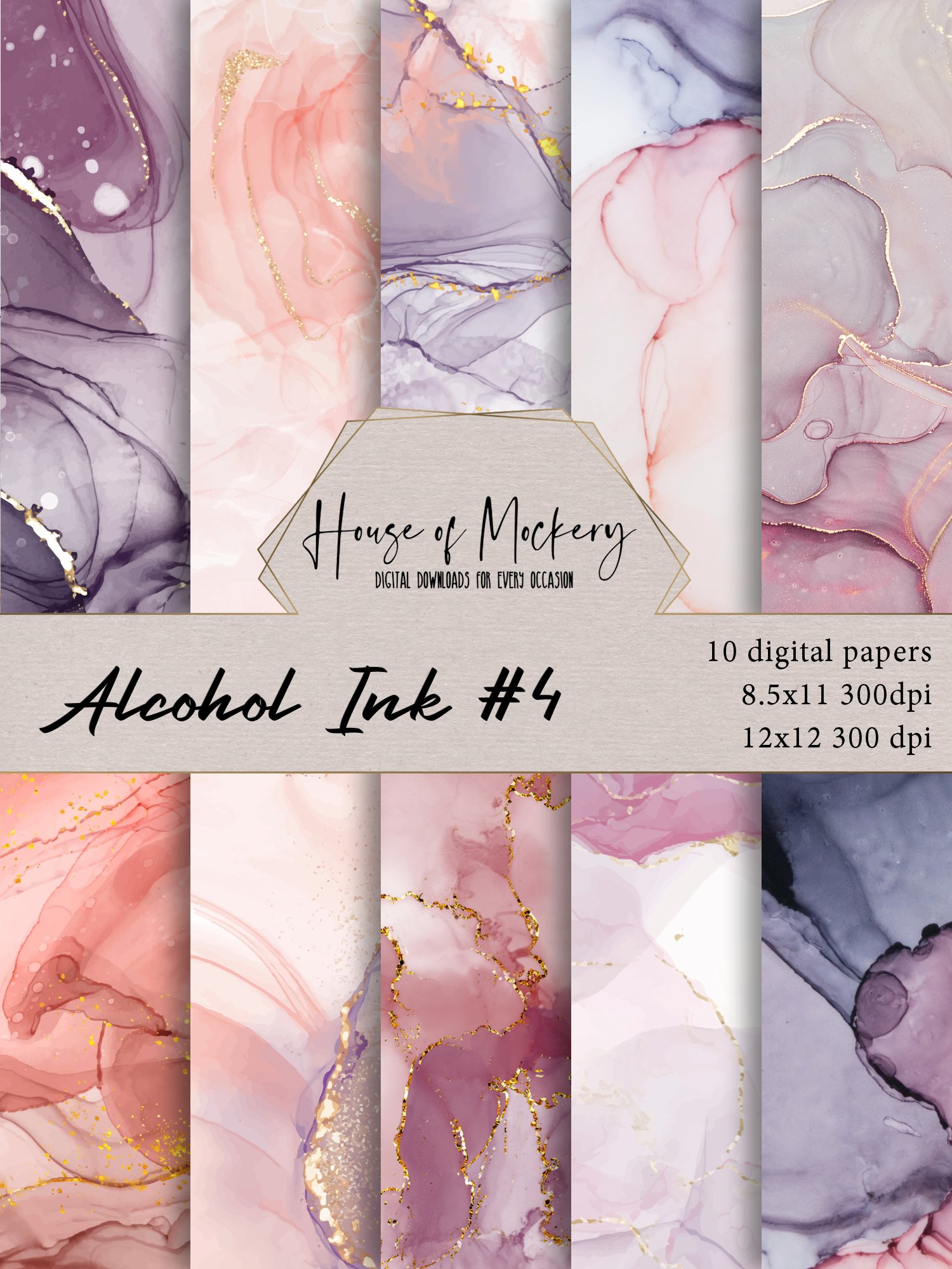 Pink and Purple Alcohol Ink Digital Scrapbook Paper Pack