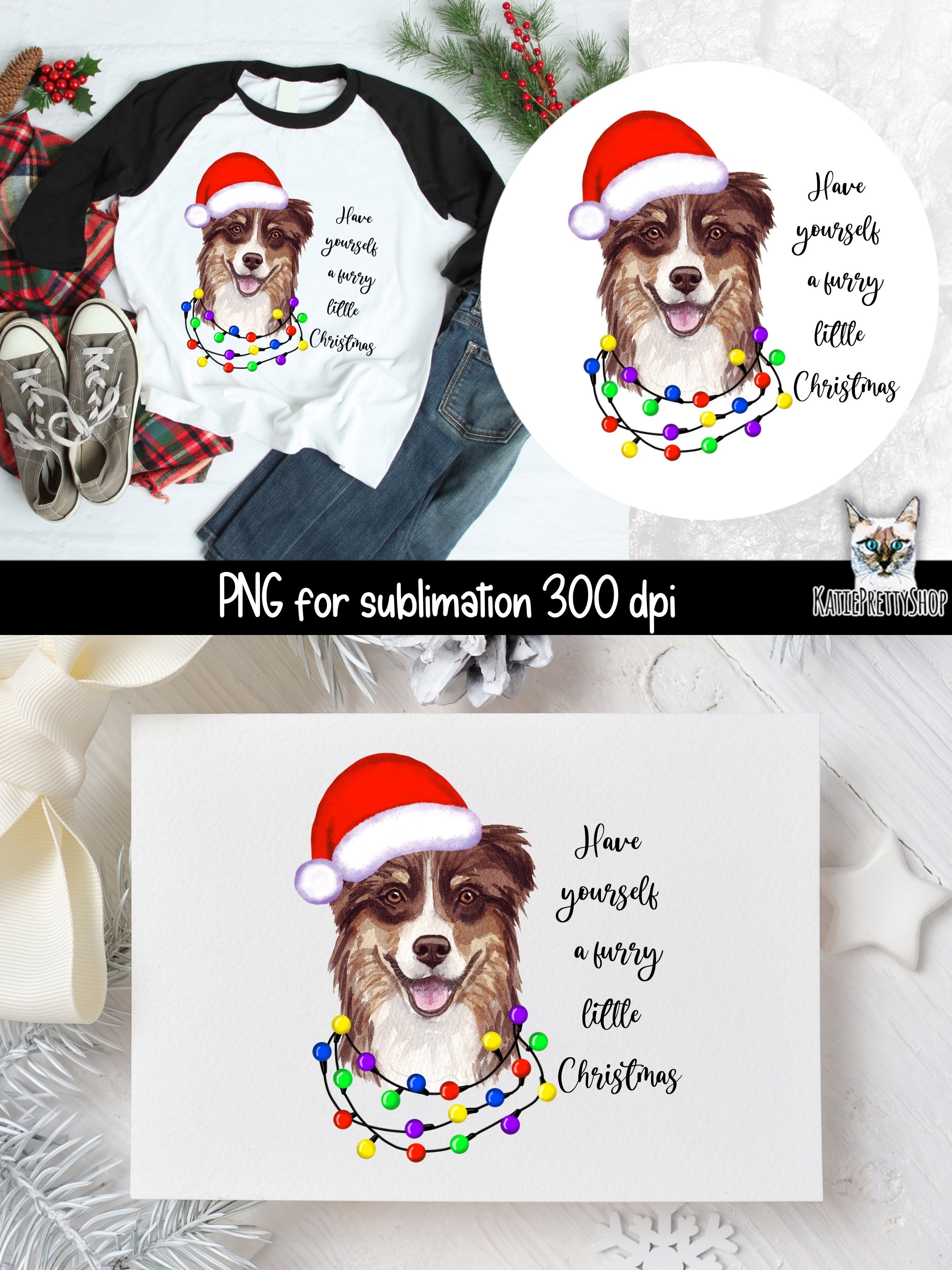 Australian shepherd dog sublimation design. Christmas T shi