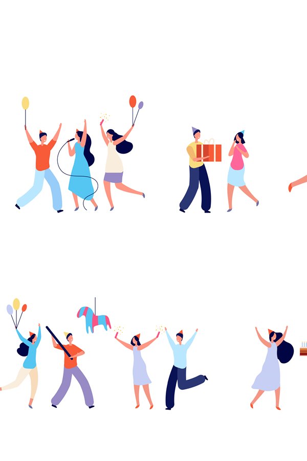 Diverse party characters. Fun festival people, laughing danc