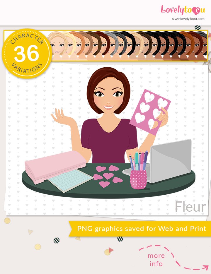 Craft girl clipart, paper cutting woman crafter, Fleur LVC26