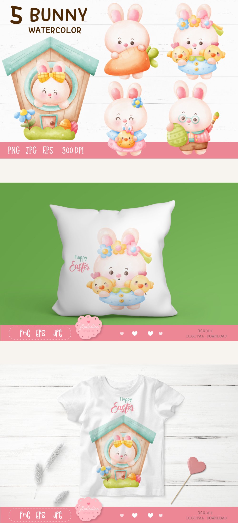 Cute bunny easter colorful eggs. Kawaii animals rabbit