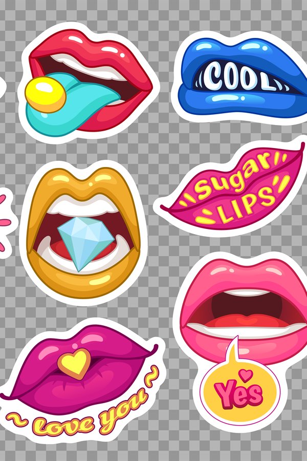 Sticker lips. Provocative girl mouths cartoon sensual sticke