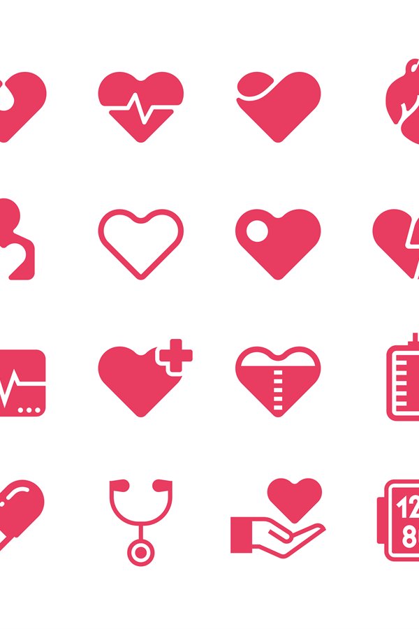 Heart diagnosis and cardiac treatment vector icons. Cardiolo