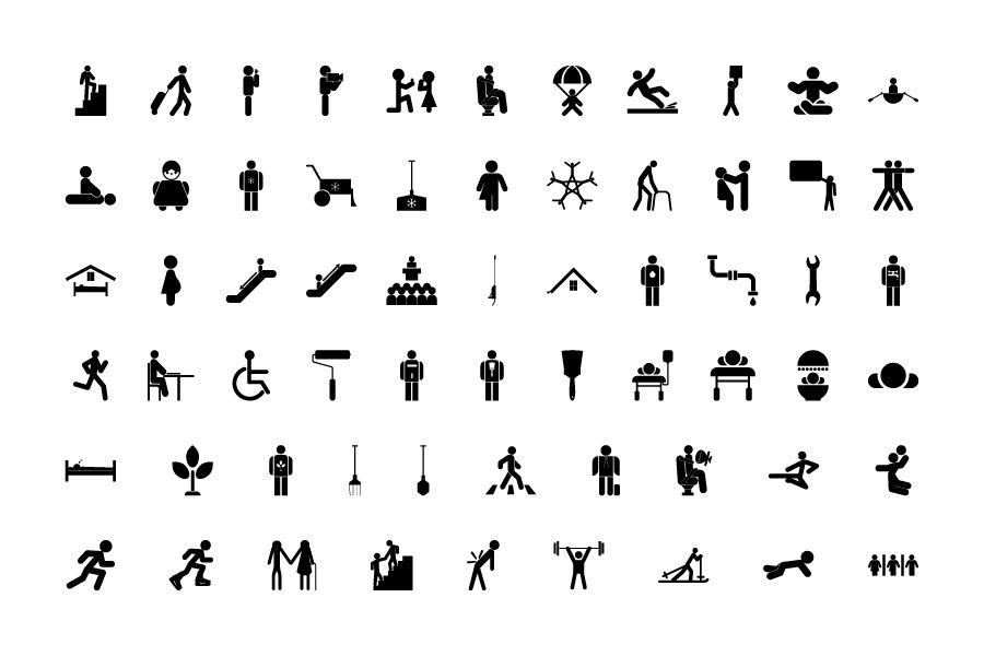 Stick figure black color set solid style (802819)