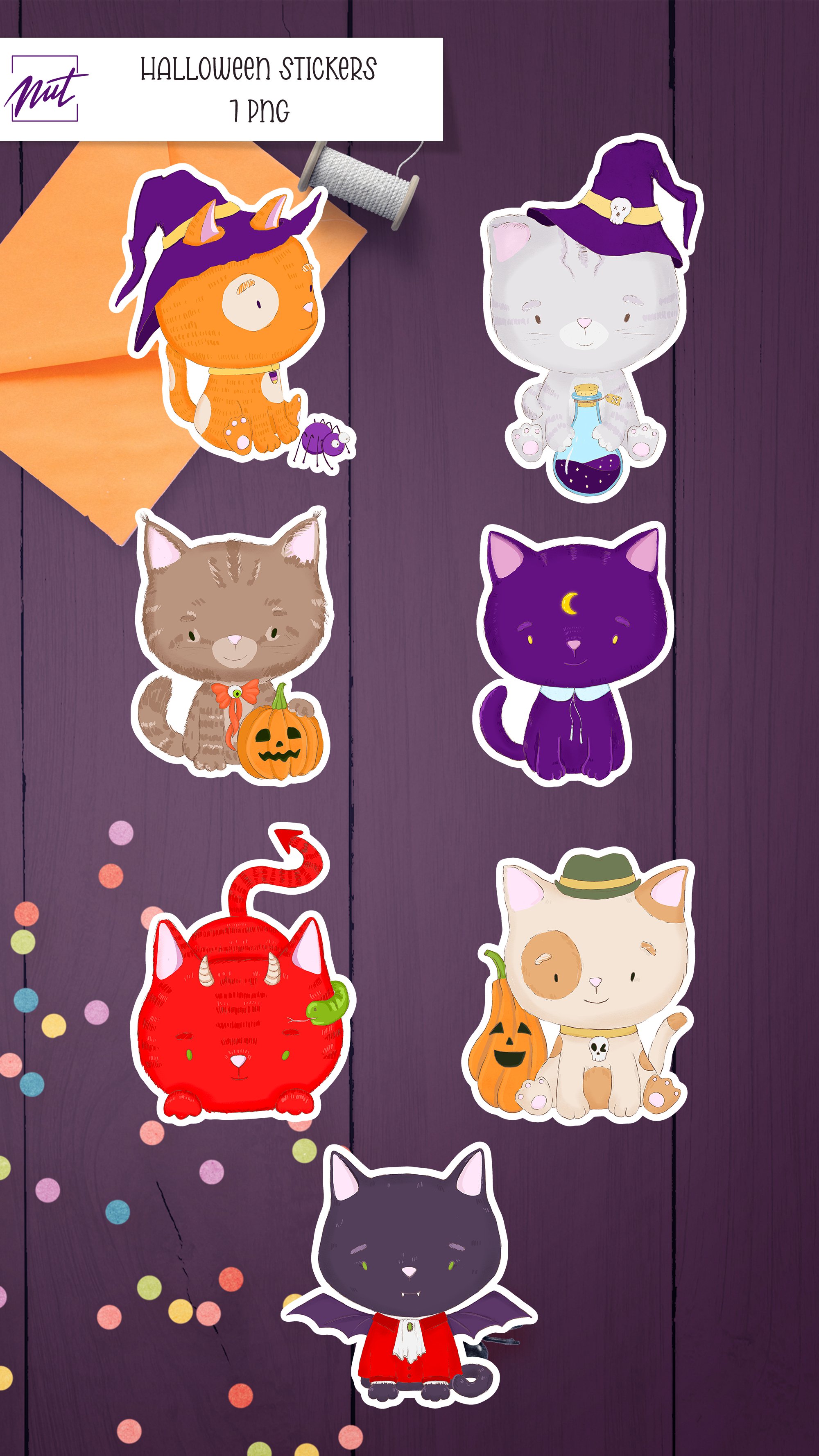 Cute Halloween stickers Halloween cats PNG