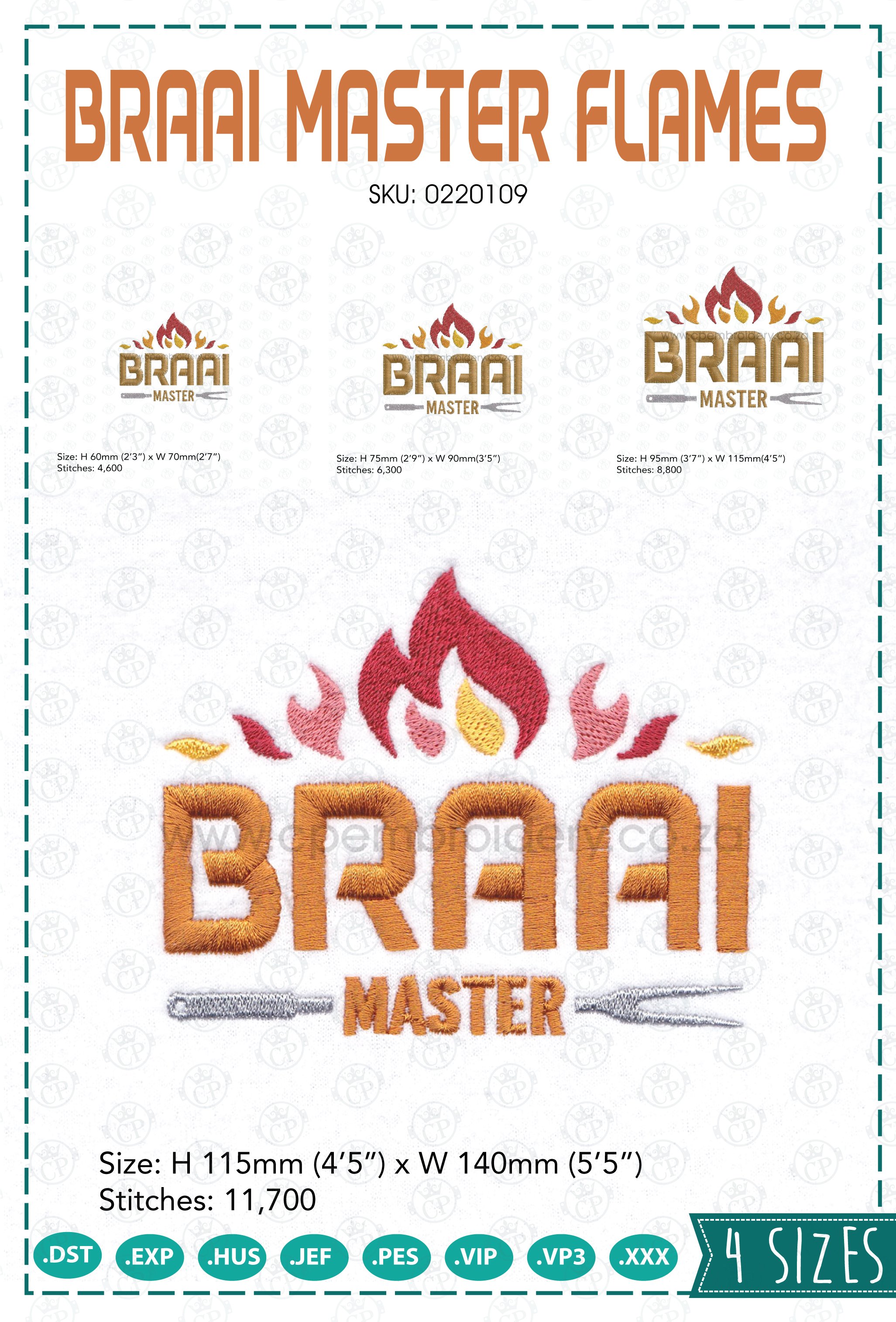 Braai BBQ Master Flamed Embroidery Download Design