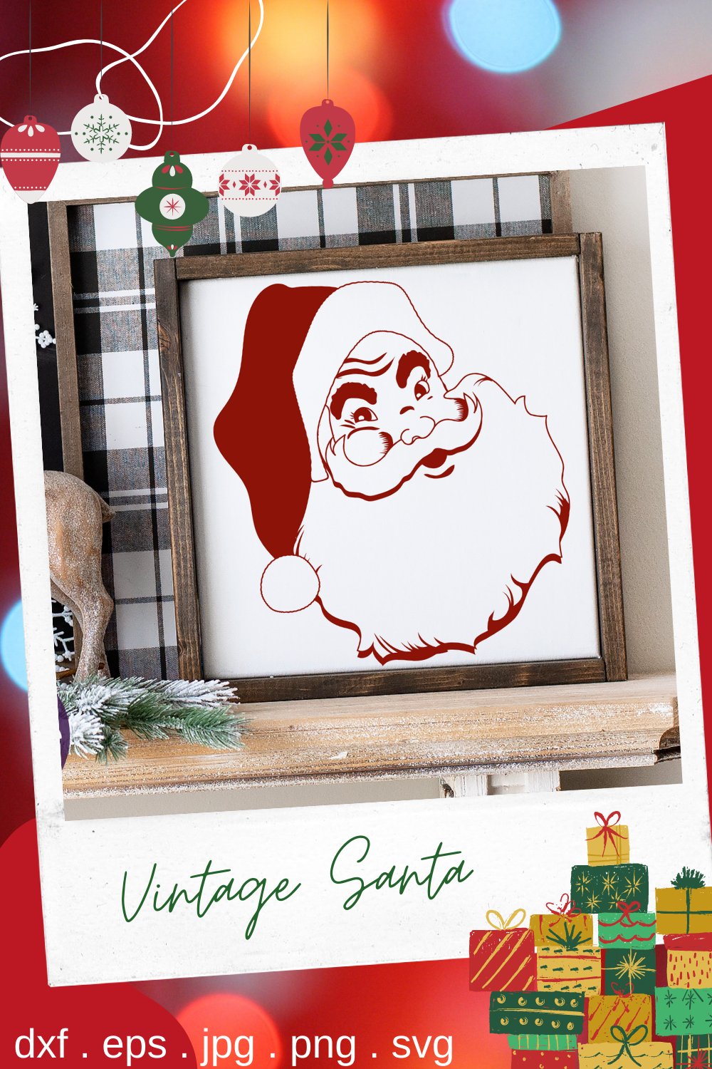 Vintage Santa Claus Christmas Farmhouse Sign Svg