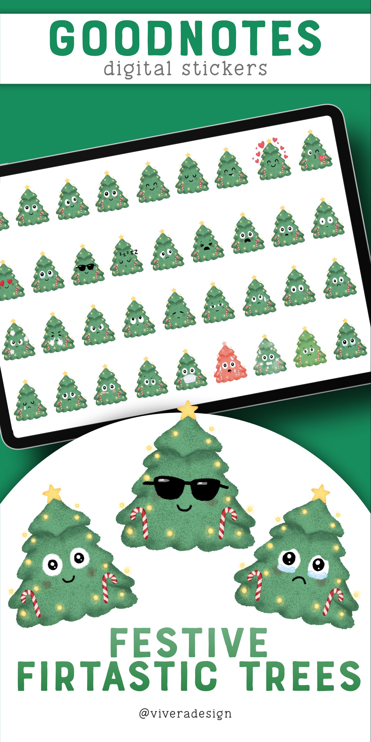 Festive Xmas Tree Digital Mood Stickers - Goodnotes Stickers