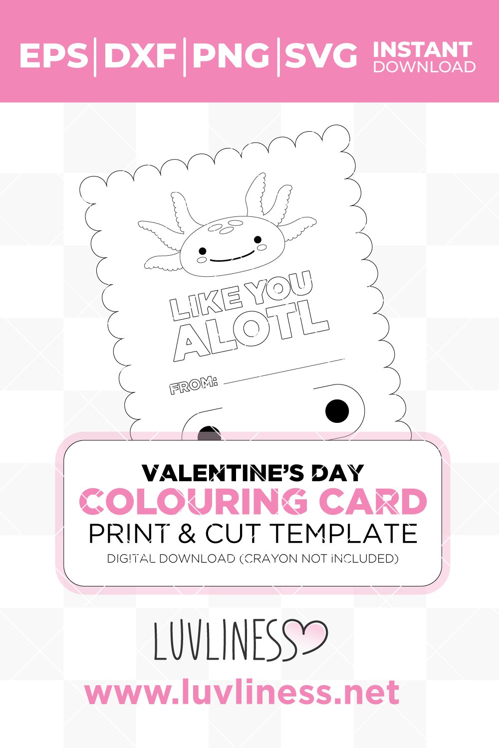 Valentine's Day Crayon Coloring Card with Axolotl Cut File