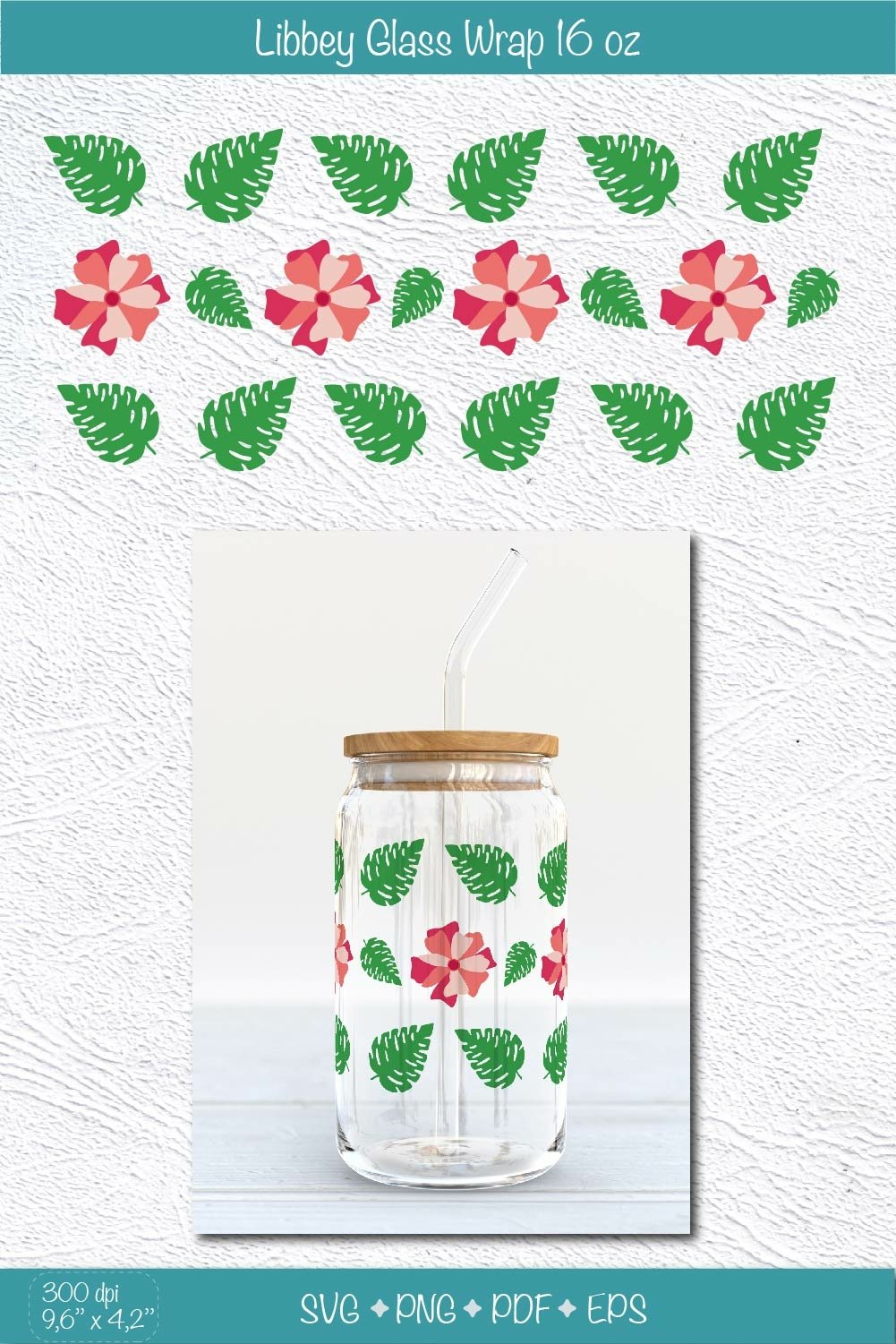 Libbey glass wrap with Groovy Red Flower and Tropical Leaves
