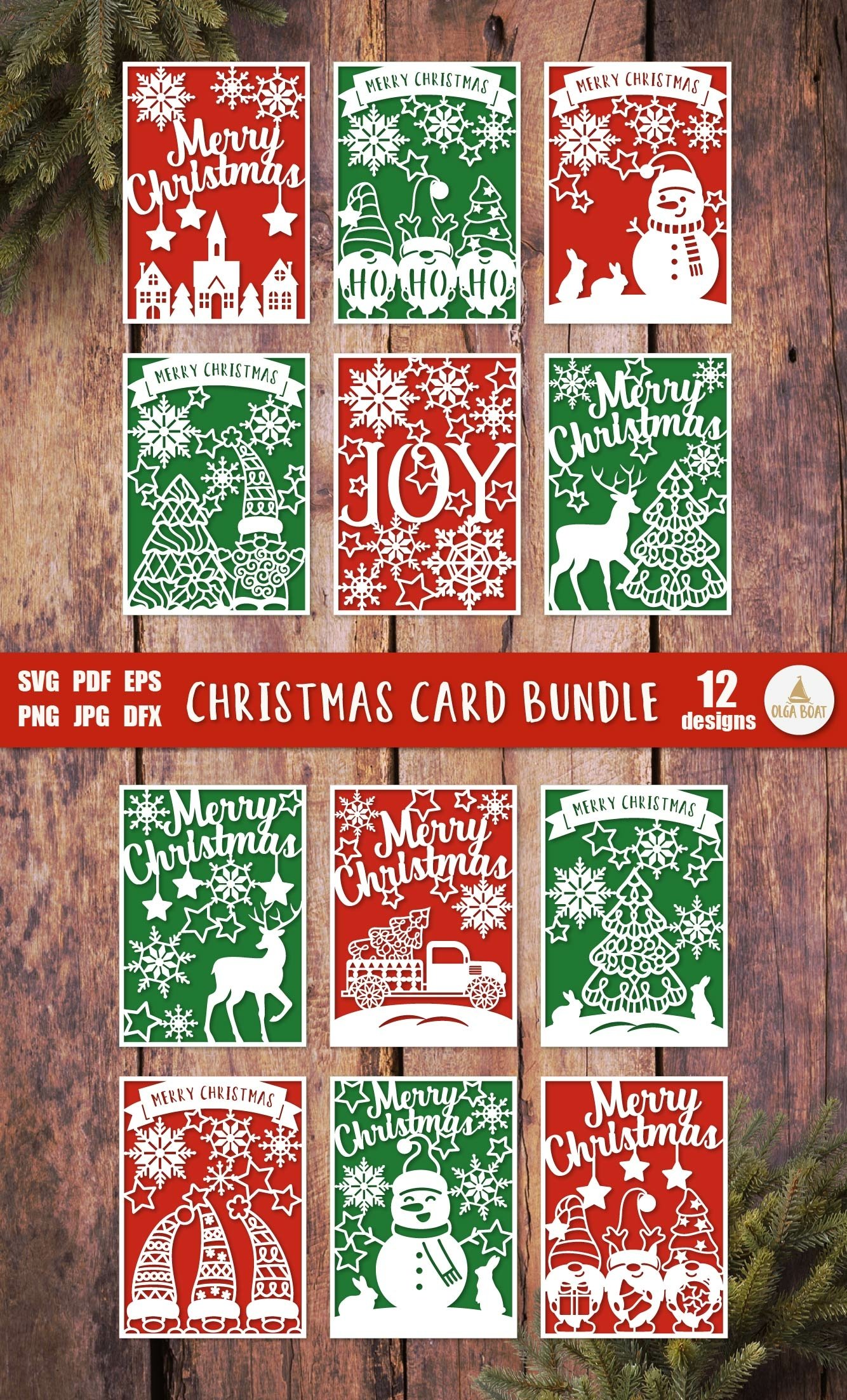 Merry Christmas card bundle | Christmas papercut templates
