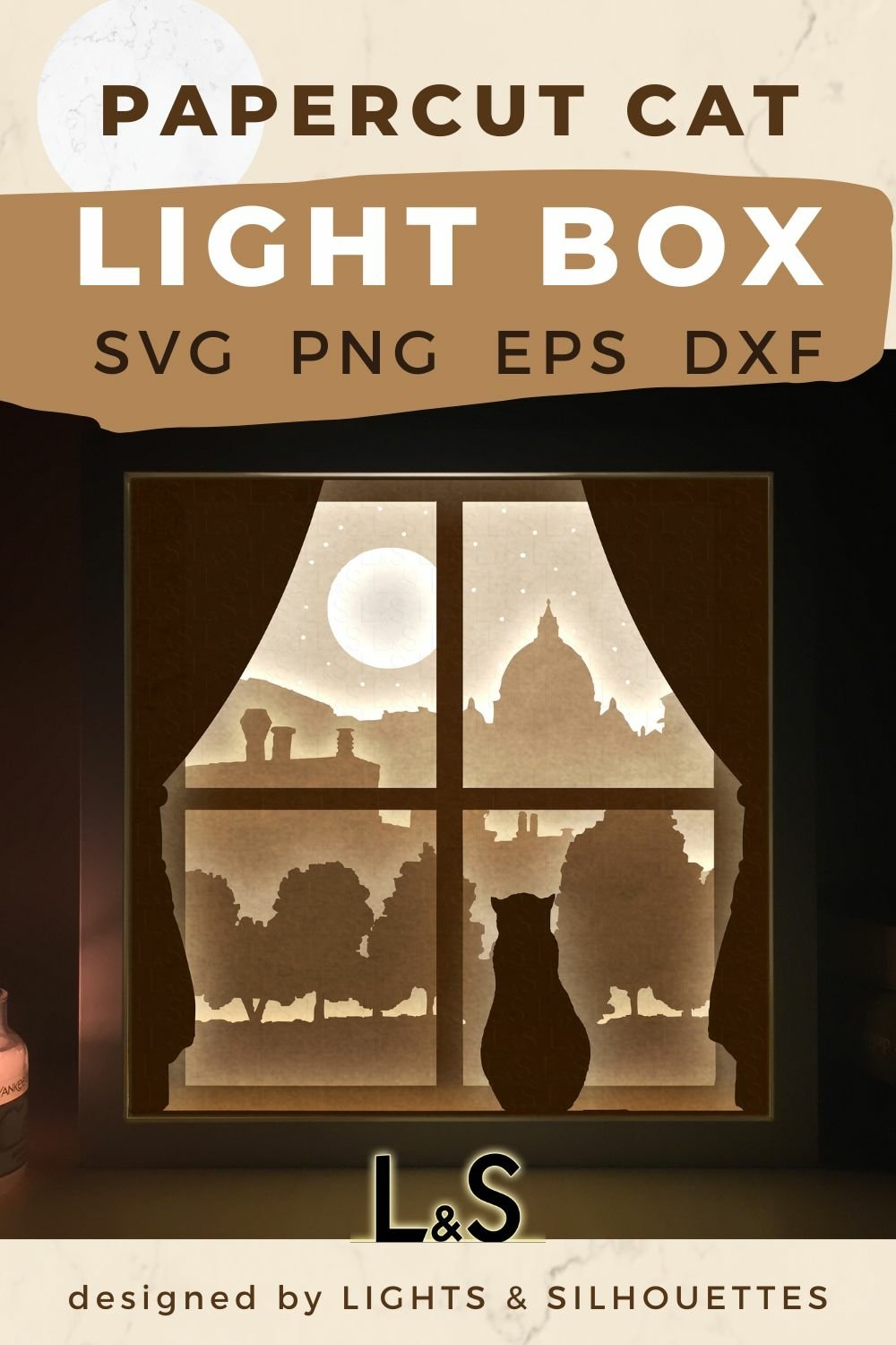3D Cat Shadow Box svg File | Layered Light Box Template