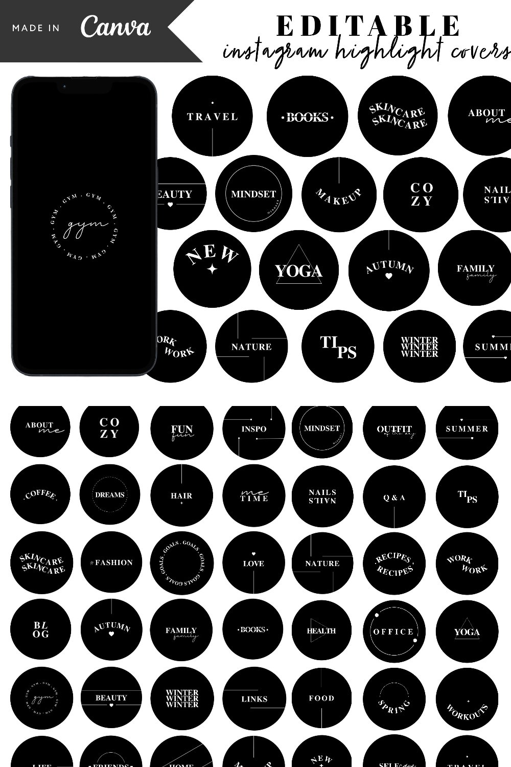 black instagram template canva editable