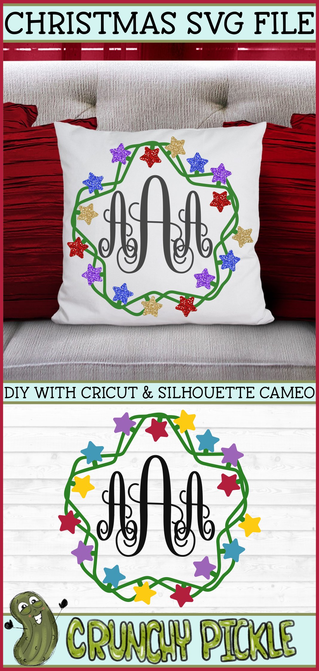 Christmas Lights Monogram Frame 4 SVG