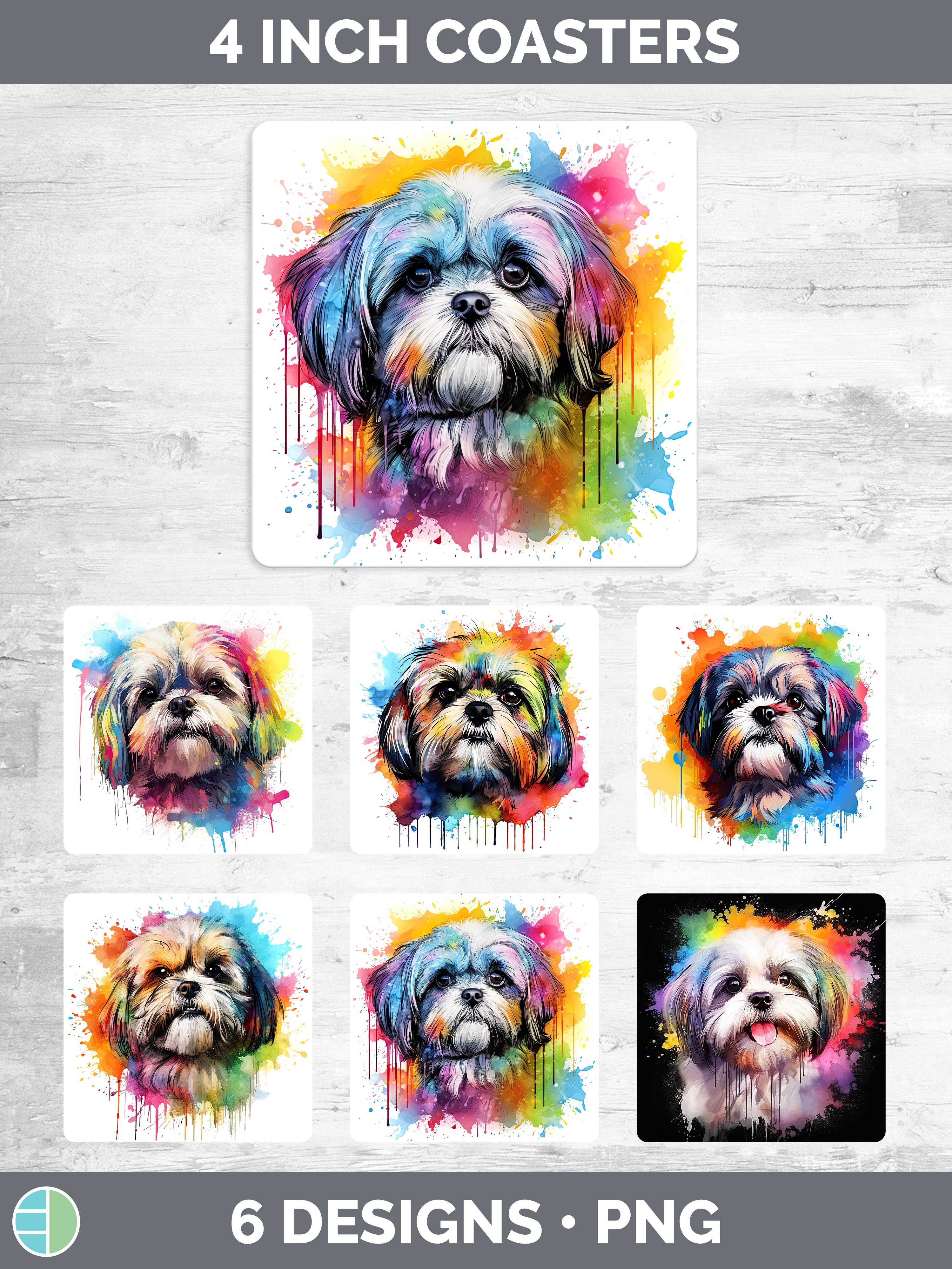 Splat Rainbow Shih Tzu Dog Square Coaster | Sublimation Coas