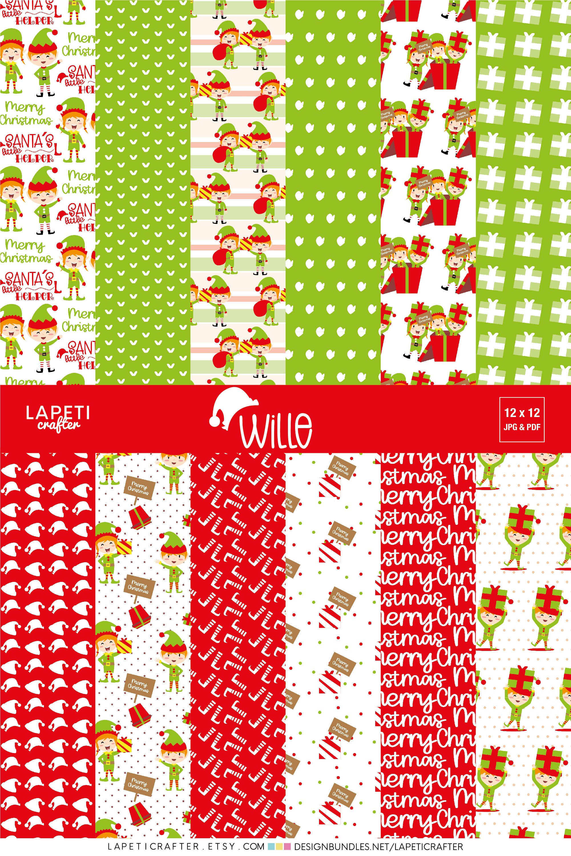 Christmas Paper | Digital Paper | Green and Red